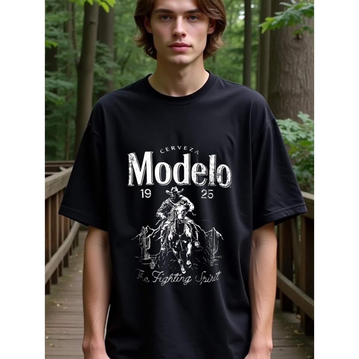 Modelo Cerveza Cowboy Graphic Men's Tee, 100% Fabric, Short Sleeve ...
