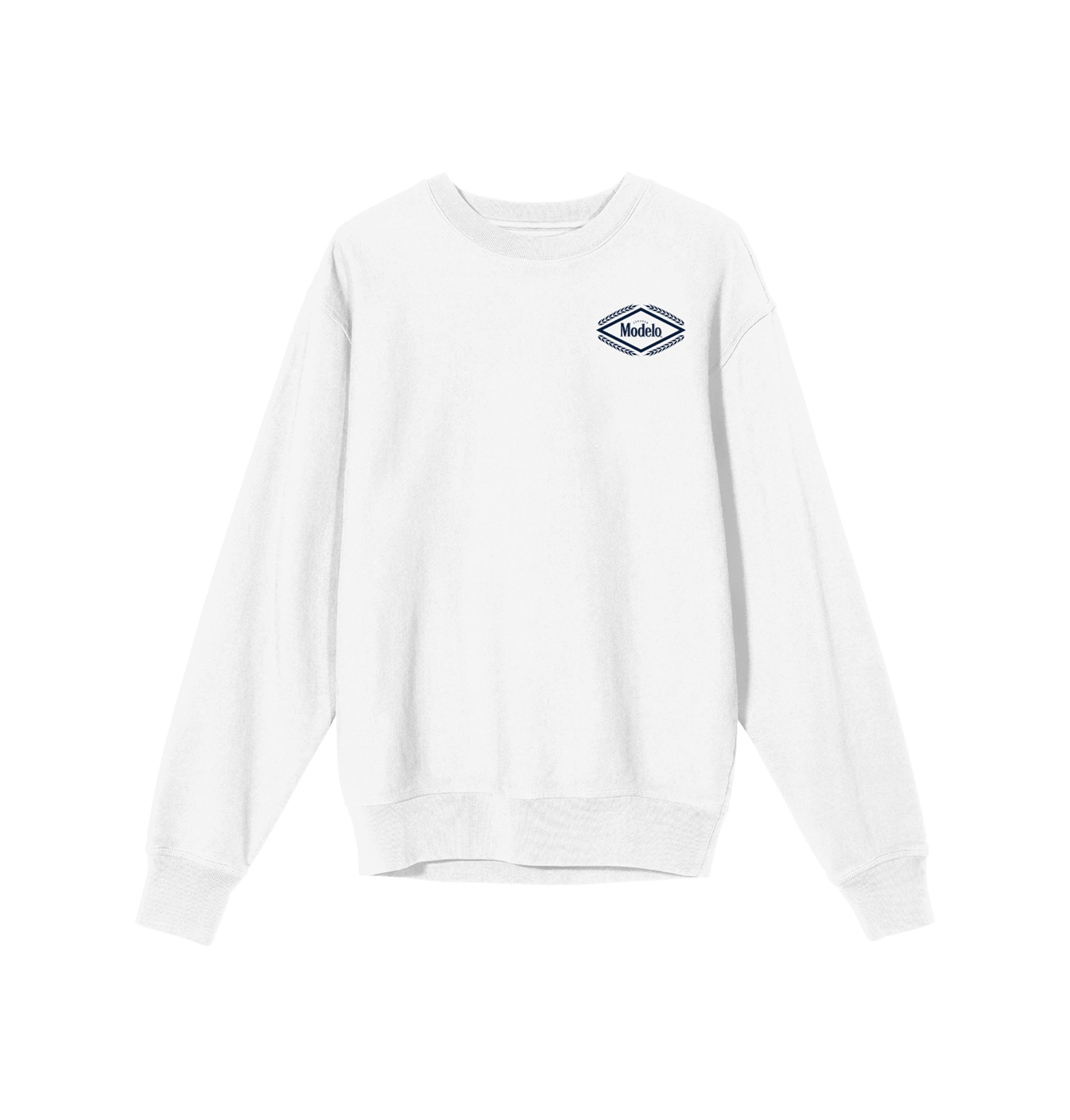 Modelo Diamond Frame Beer Logo Crew Neck Long Sleeve White Adult ...