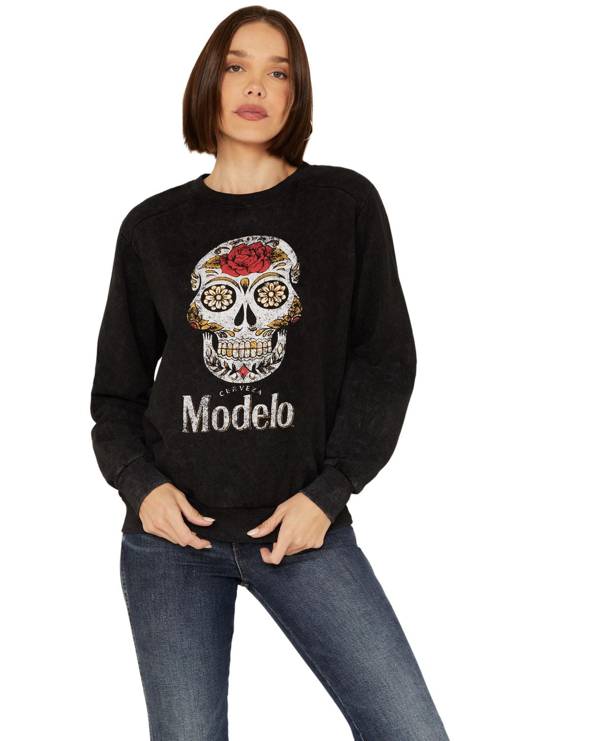 Modelo Especial Modelo Especial Sugar Skull Logo Womens Crew Sweatshirt ...