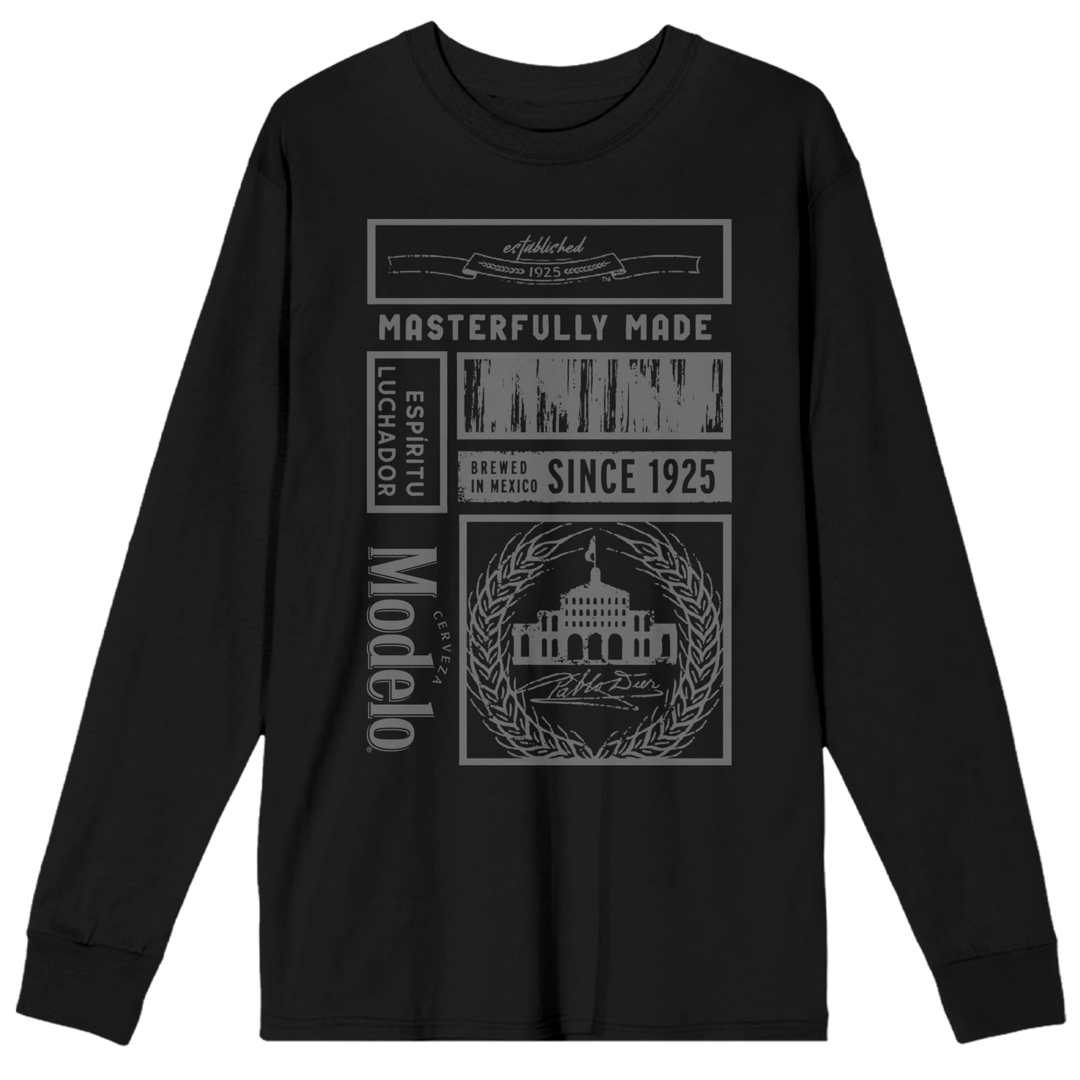 Modelo Masterfully Made Label Collage Crew Neck Long Sleeve Black Adult ...