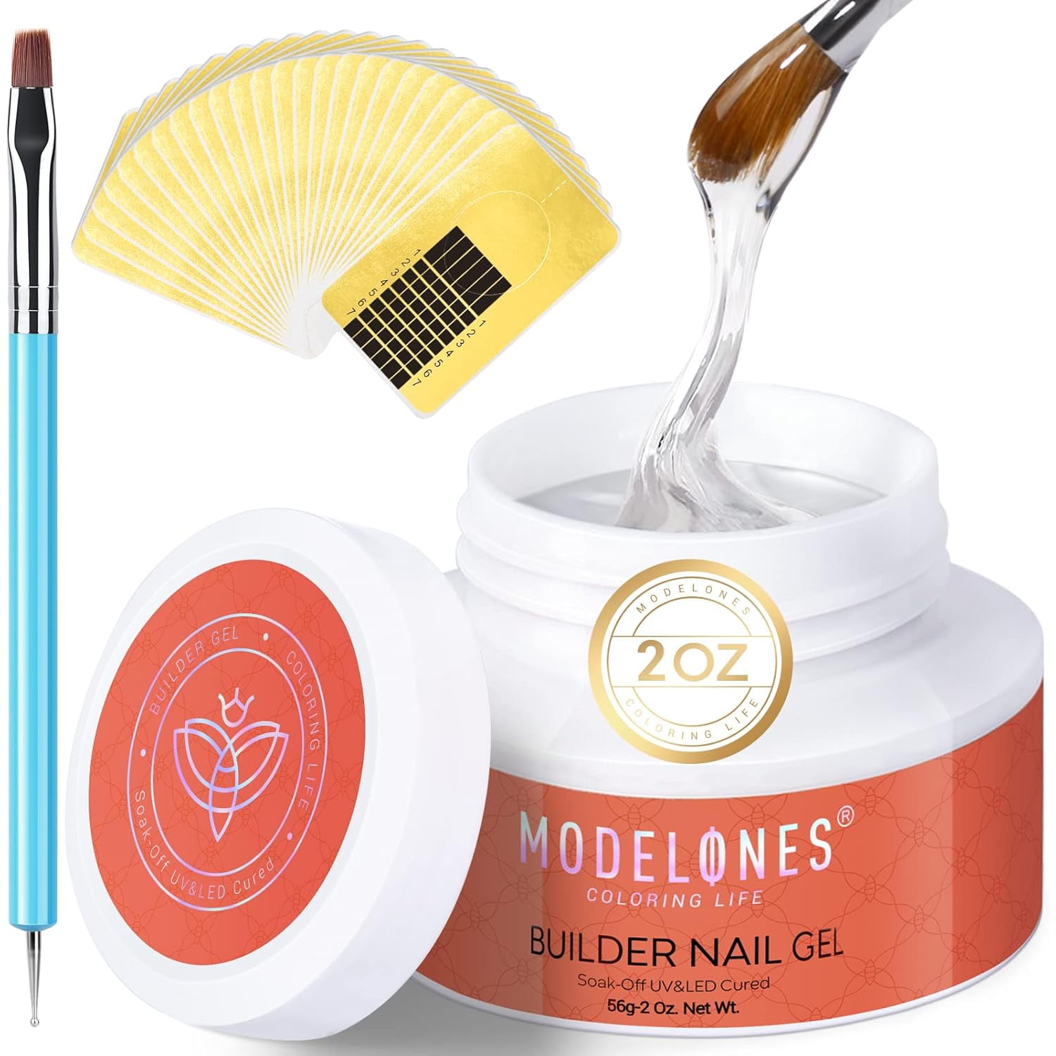 Modelones Builder Nail Gel - 2oz Clear Hard Gel for Nails, Nail Extension Gel Kit Acrylic Gel ...