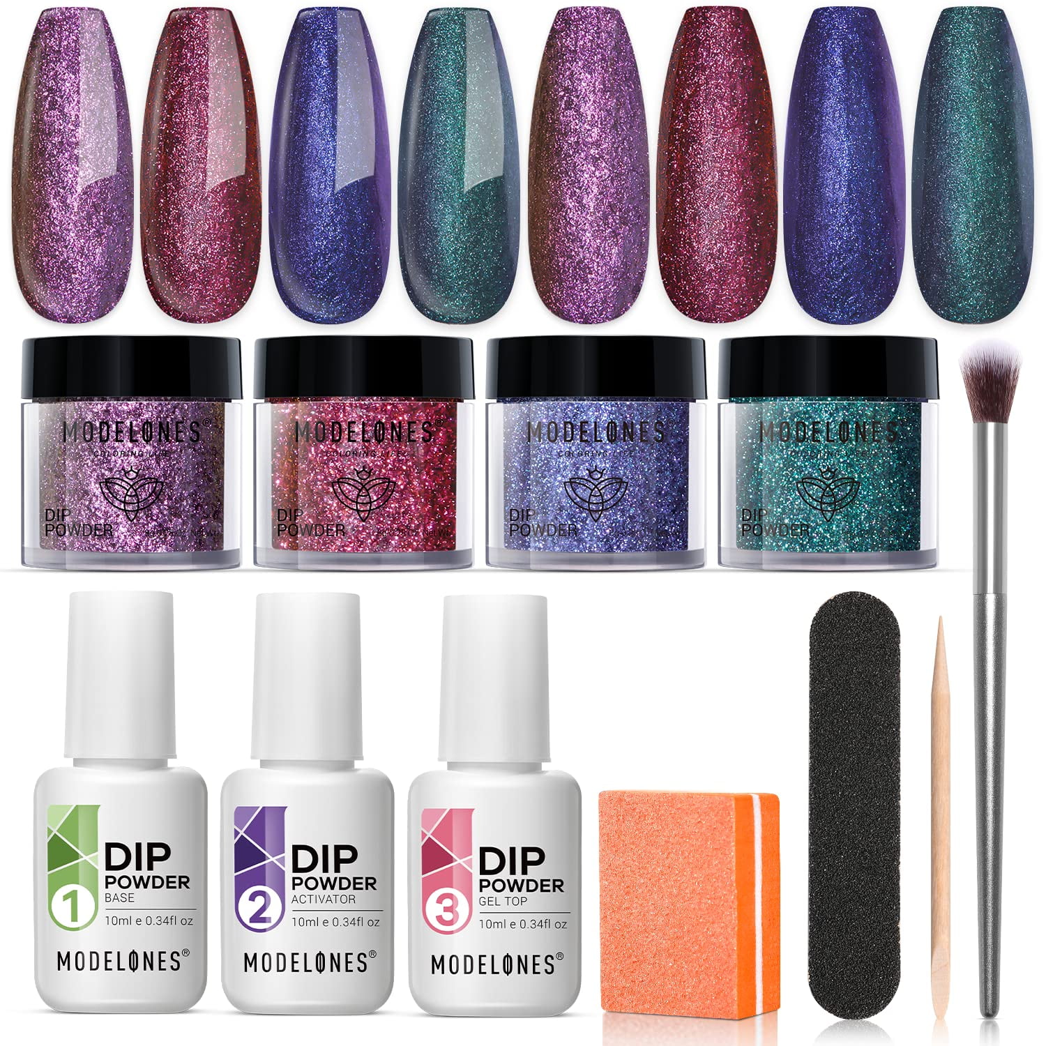 Modelones Dip Powder Nail Kit Starter, 4 Colors Glitter Red Green Blue ...