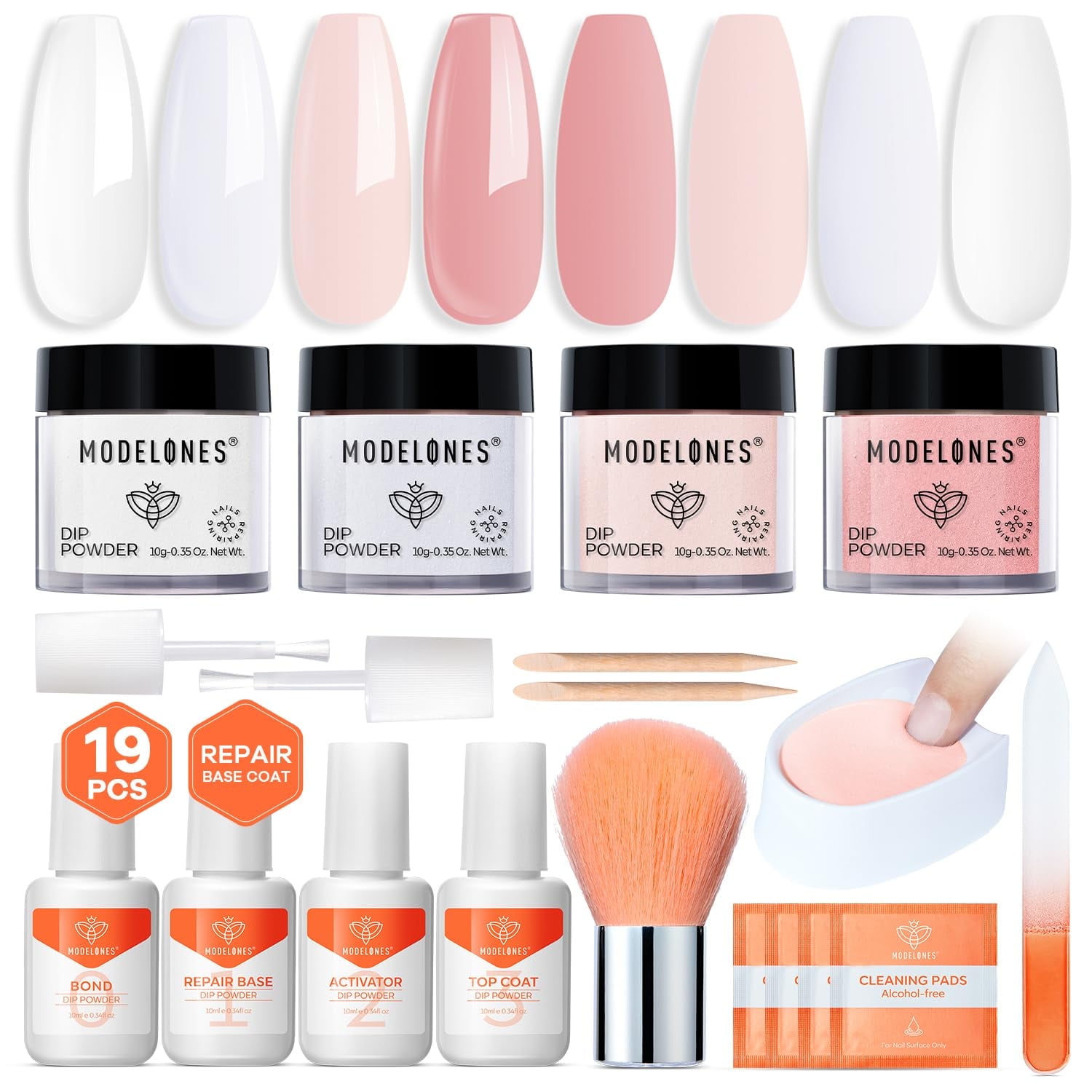 Modelones Dip Powder Nail Kit Starter, 4 Colors Nude White Pink Dipping ...