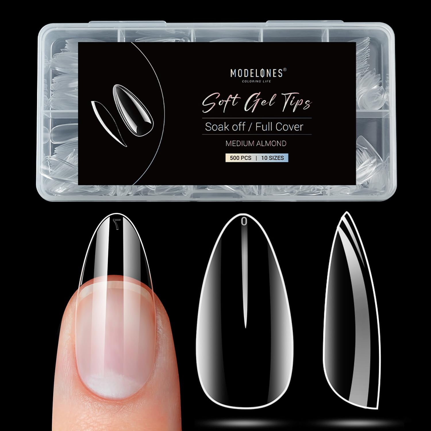 Modelones Medium Almond Nail Tips 500Pcs Clear False Acrylic Almond ...