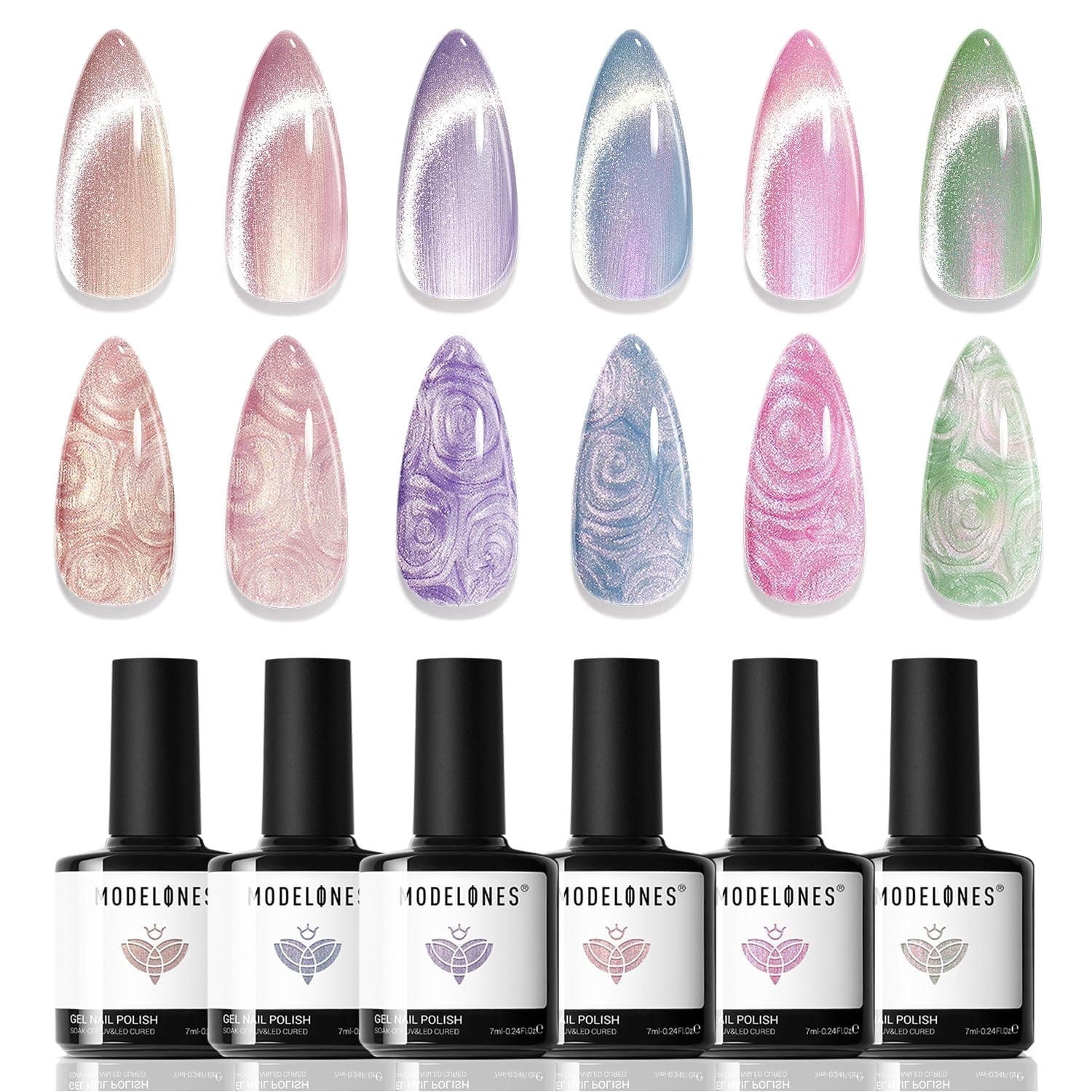 Modelones Pearl Gel Nail Polish Set, 6 Colors, Magnetic Cat Eye ...