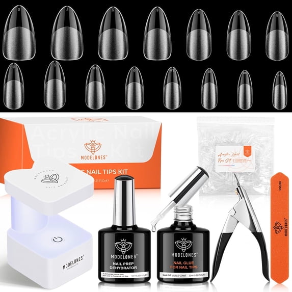 modelones Gel Nail Kit Almond, Upgrade 15Sizes Fake Nails, 9-in-One ...