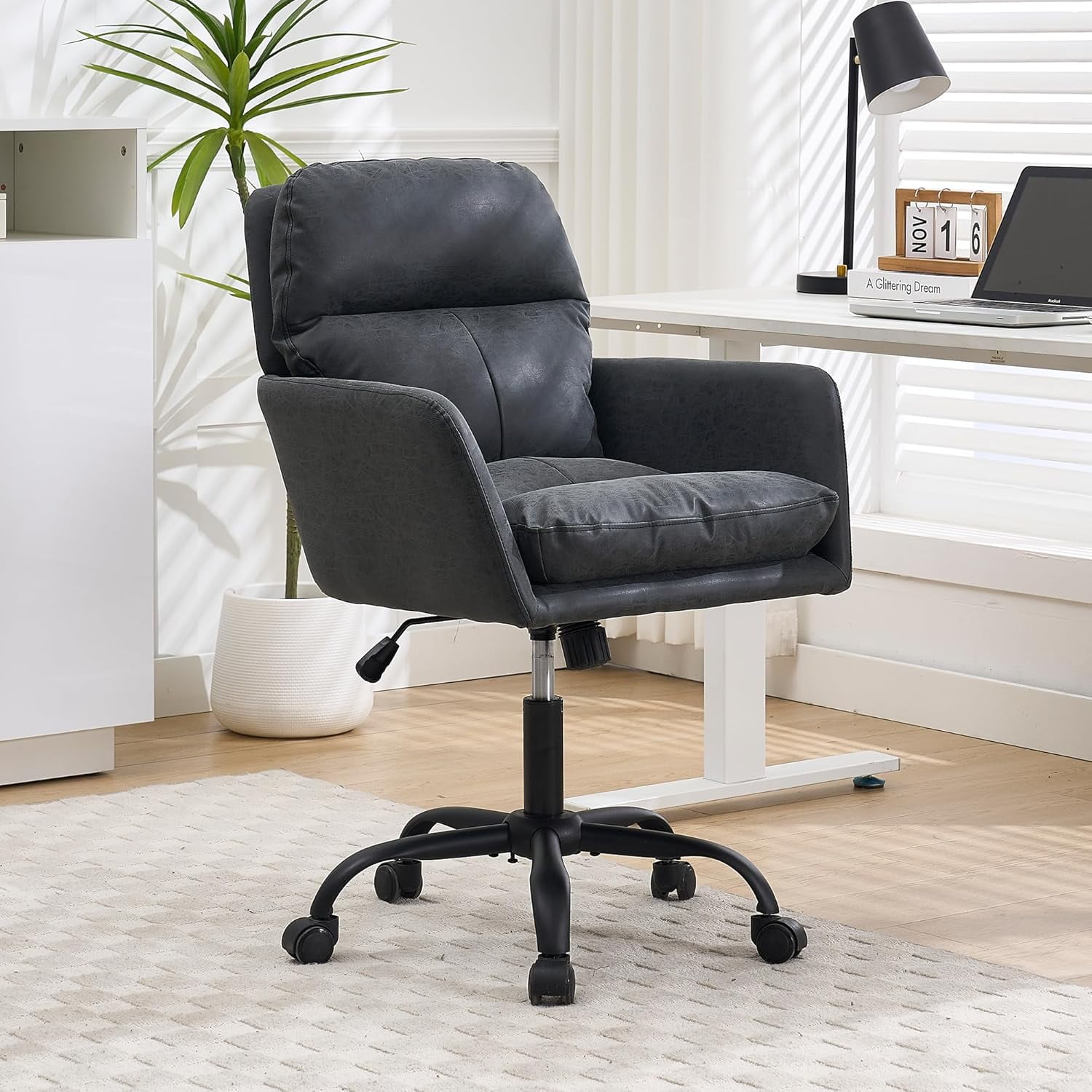 Modem Faux Leather Home Ofice Desk Chair with Vintage Design ...