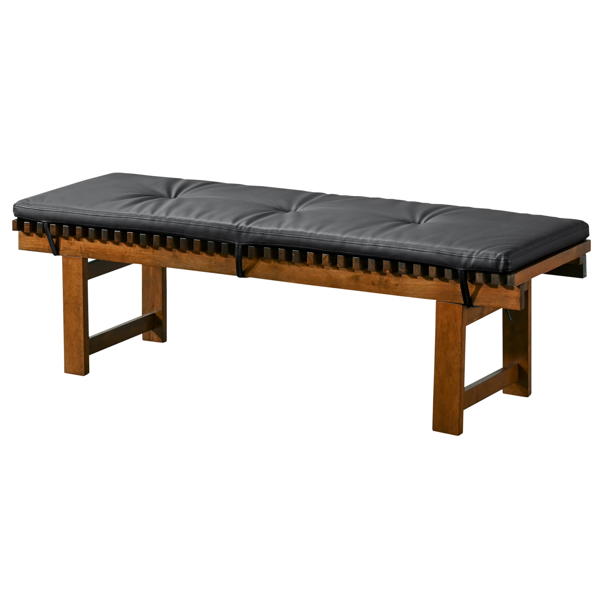 Modena 59" Mid Century Vegan Leather Upholstered Solid Wood Bench in ...