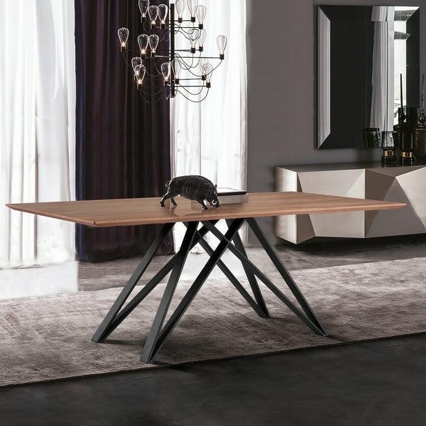Modena Dining Table in Matte Black Finish and Walnut Wood Top - Walmart.com