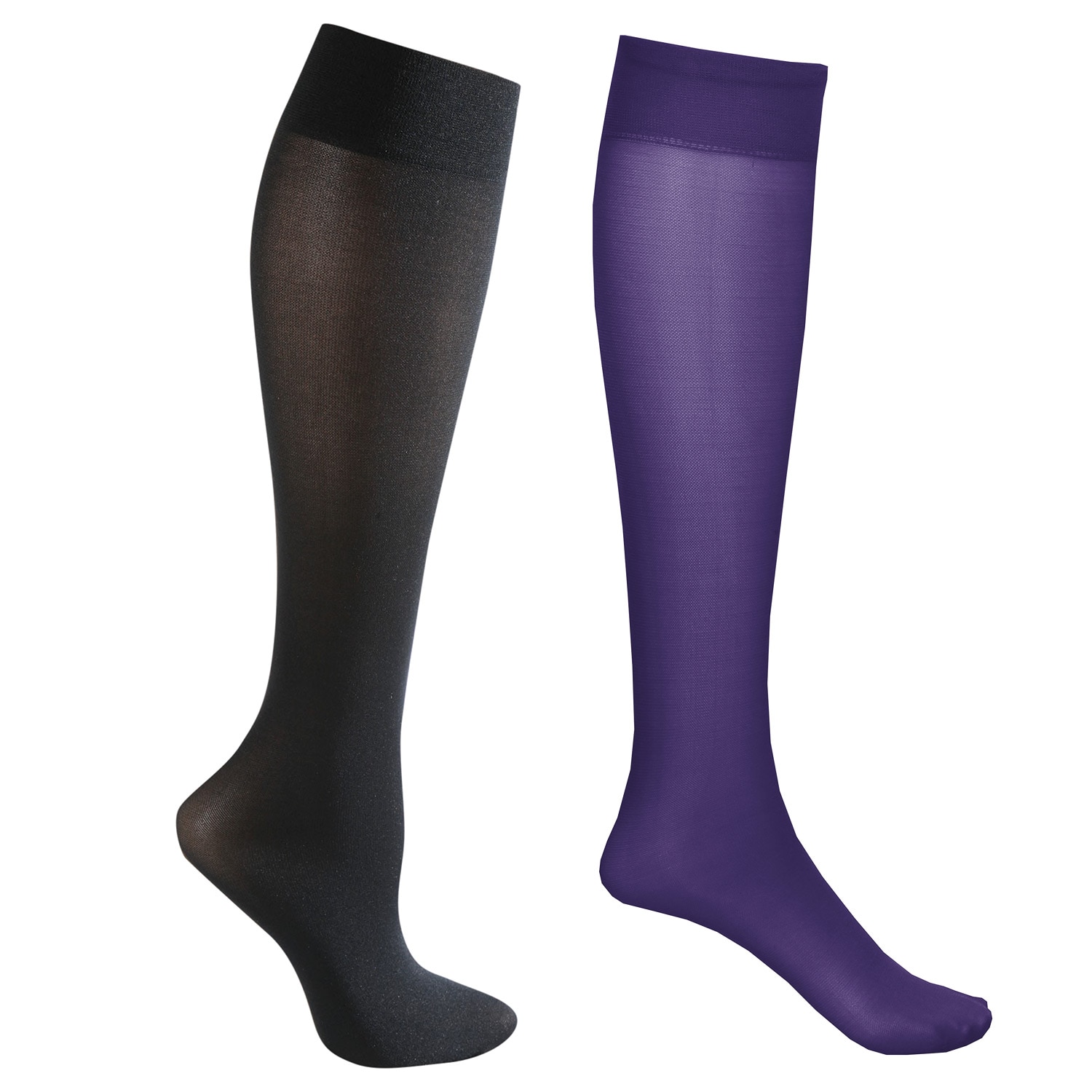 Moderate Compression 2 Pair Knee Highs - Wide Calf - Purple/Black ...
