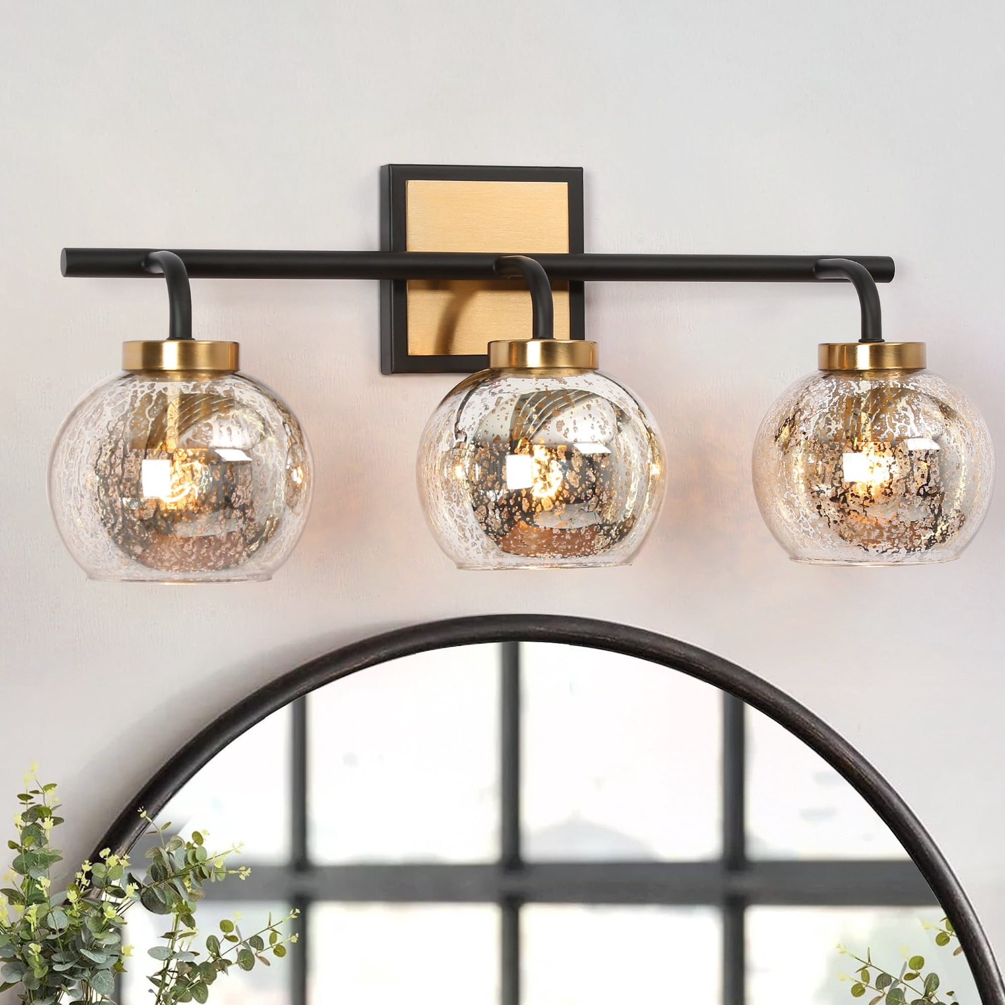 Modern 1/2/3/4-Light Black Gold Bathroom Vanity Lights Mercury Glass ...