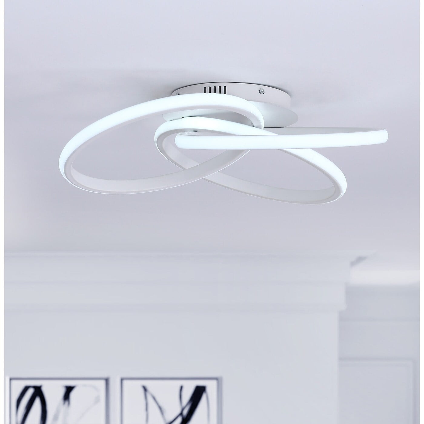 Modern 1-Light Linear Design LED Flush Mount Lighting Fixture White ...