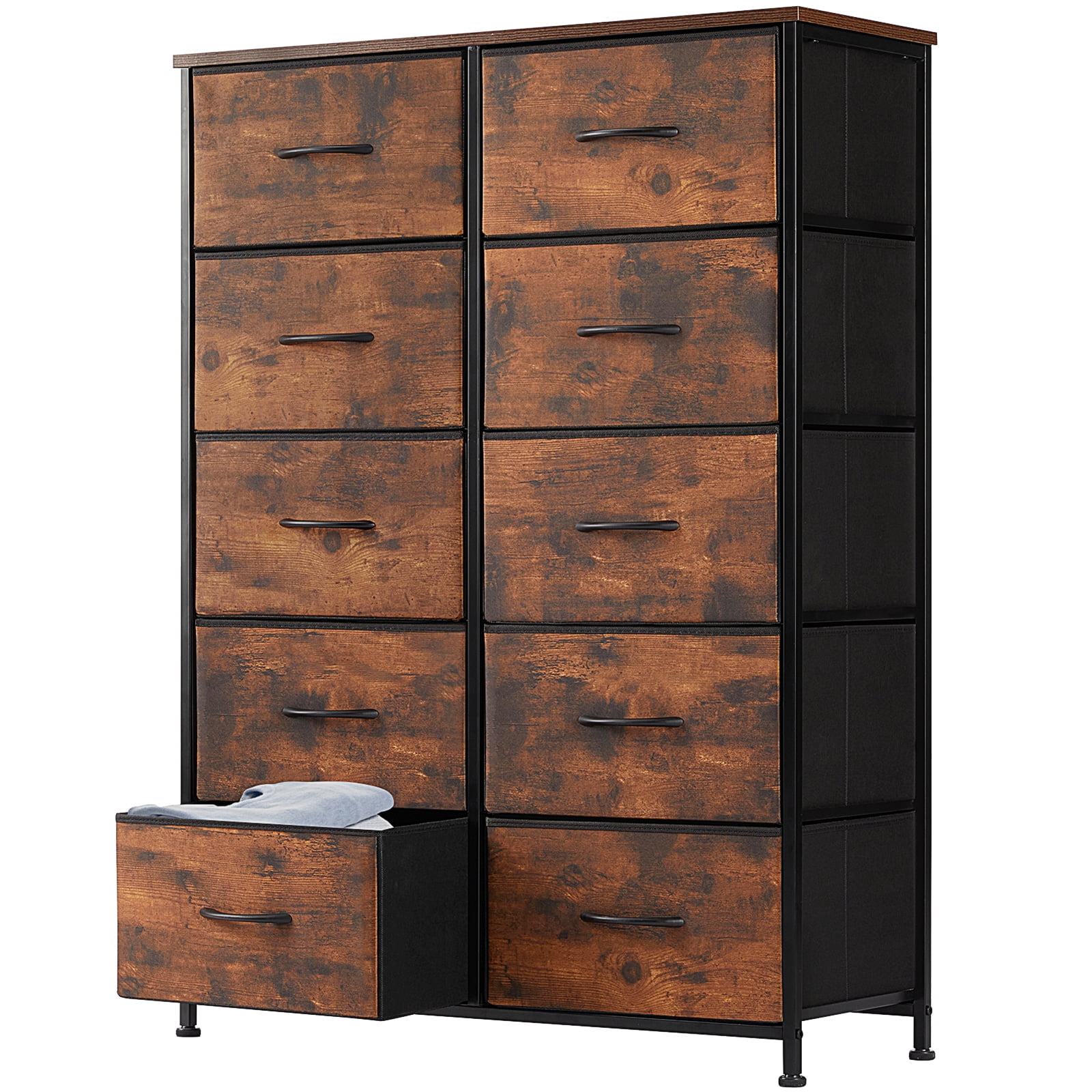 Sweetcrispy Modern 10-Drawer Fabric Storage Dresser, Rust Brown, for ...