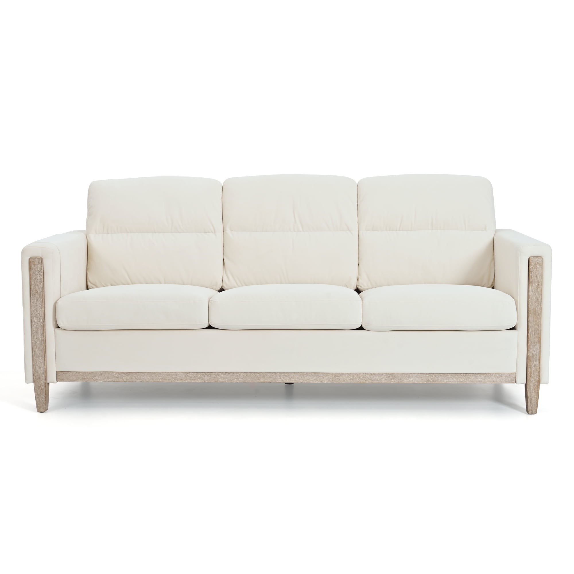 Modern 100% Polyester 3 Seater Sofa, Upholstered Couch with Rubber Wood ...