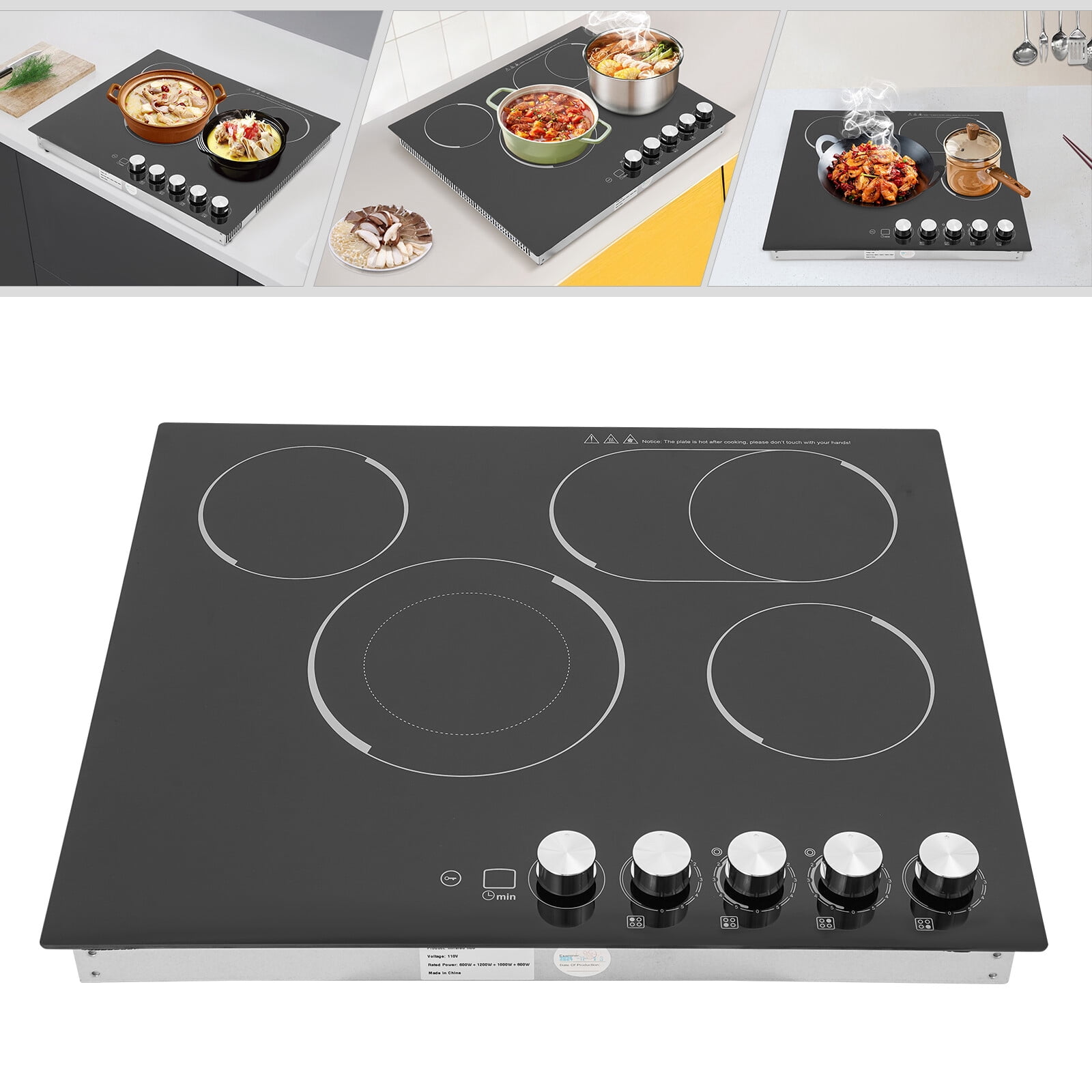Modern 110V Electric Cooktop Black Electric Stovetop 4 Burners Electric ...