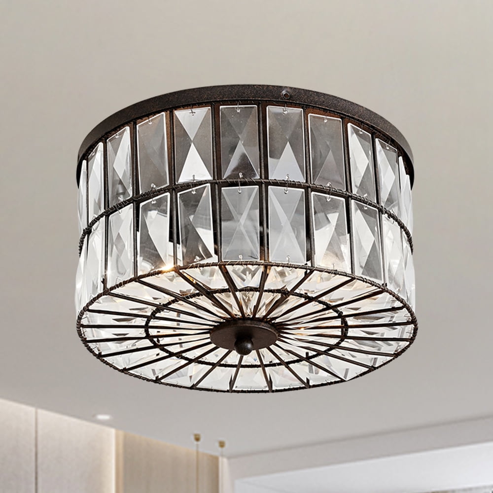 Modern 12 Inch Round Crystal Flush Mount Ceiling Light, Premium White ...