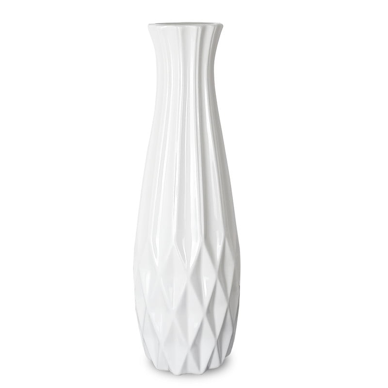 Modern 12-Inch Tall White Ceramic Vase – Decorative Textured Flower ...