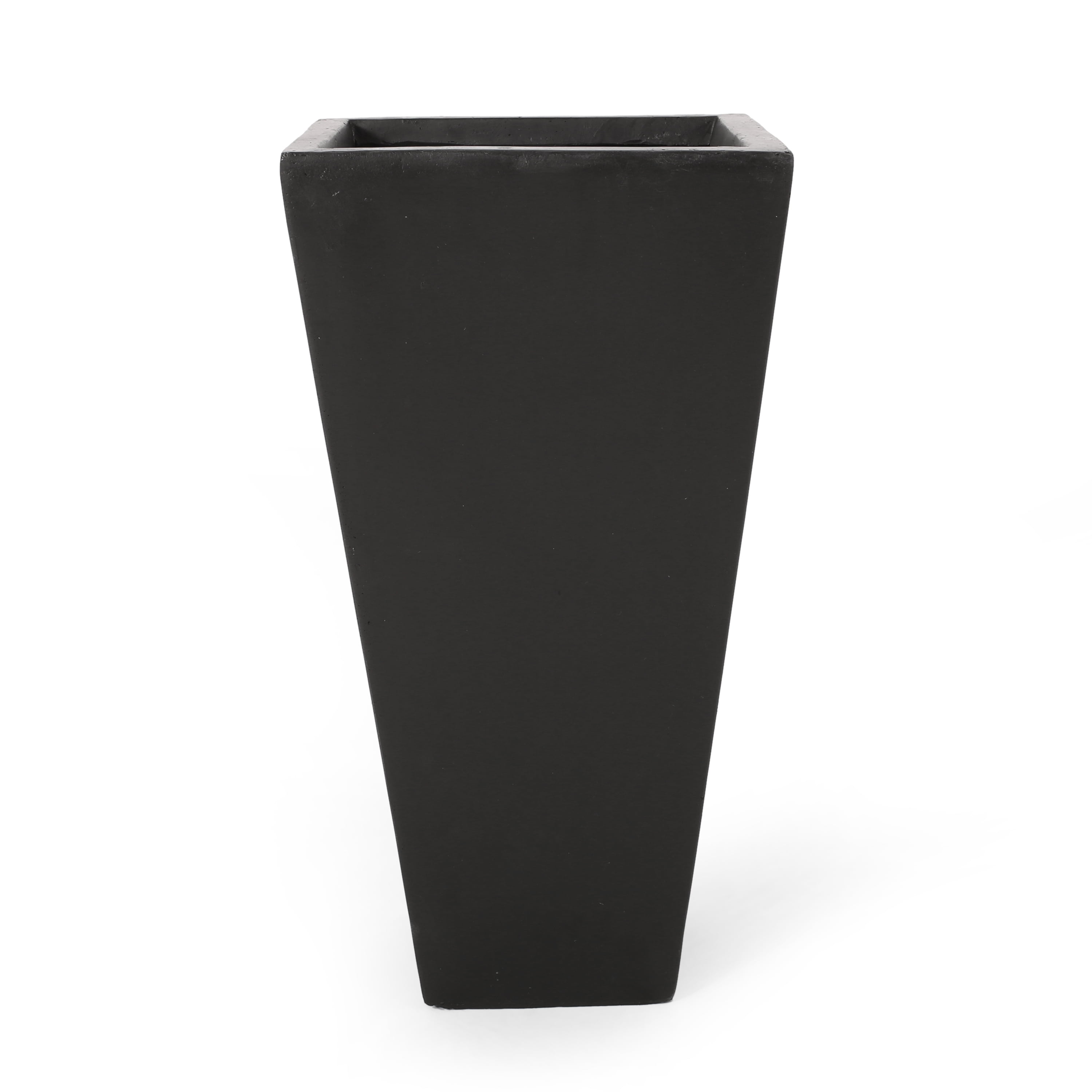 Modern 13" Outdoor MGO Cast Stone Planter | Durable Black Tapered Pot ...