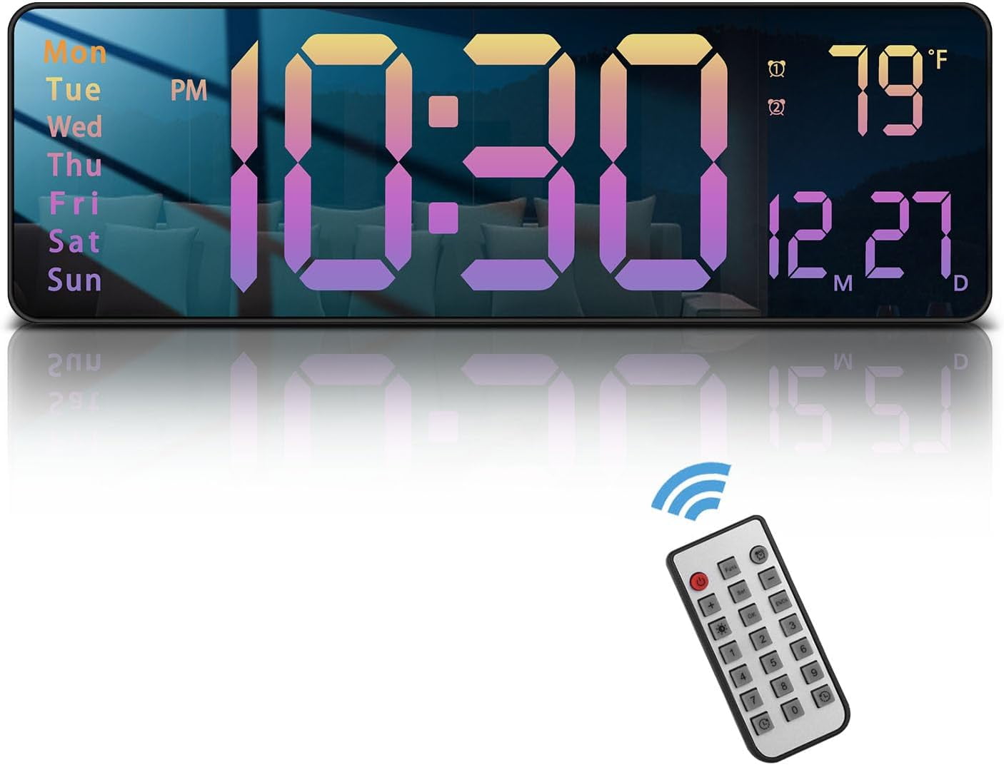 Modern 16" Large Digital Wall Clock with Remote Control, LED Display, Auto-Dimming, Countdown ...