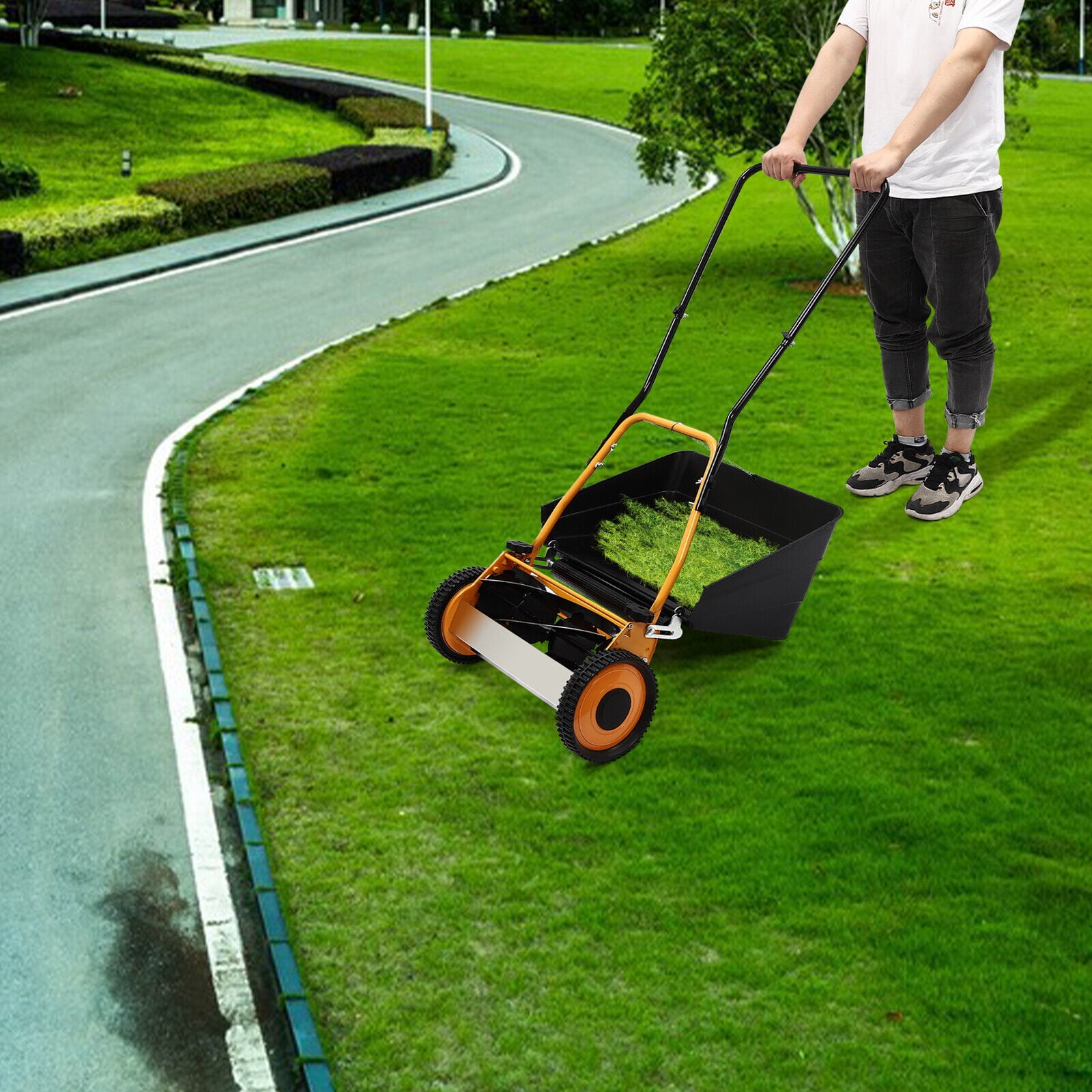 Modern 16" Lawnmower, Manual Wheeled Lawn Mower, Hand Push Lawn Mower 2 ...