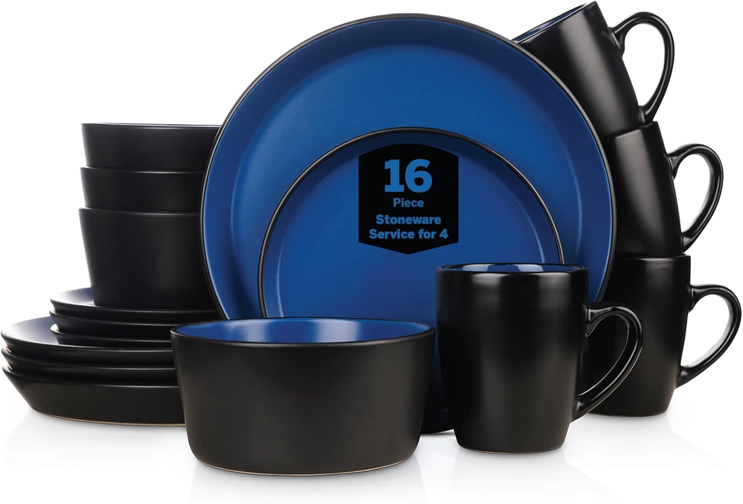 Modern 16-Piece Stoneware Dinnerware Set with Plates and Bowls, 4 ...
