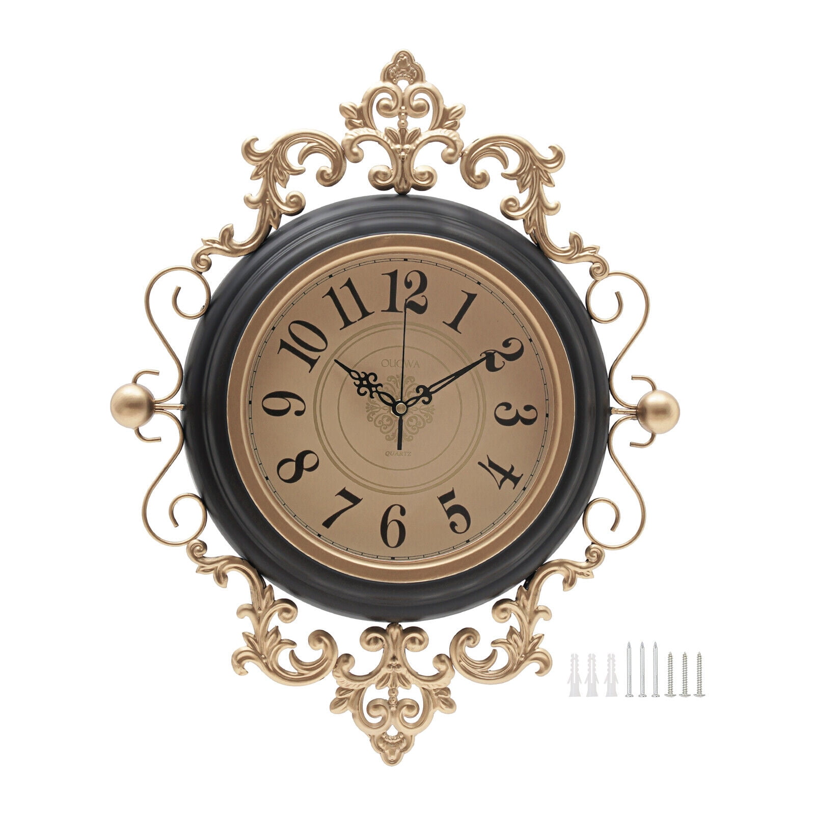 Modern 16inch Large Wall Clock, Silent Vintage Decorative Brown Wall ...