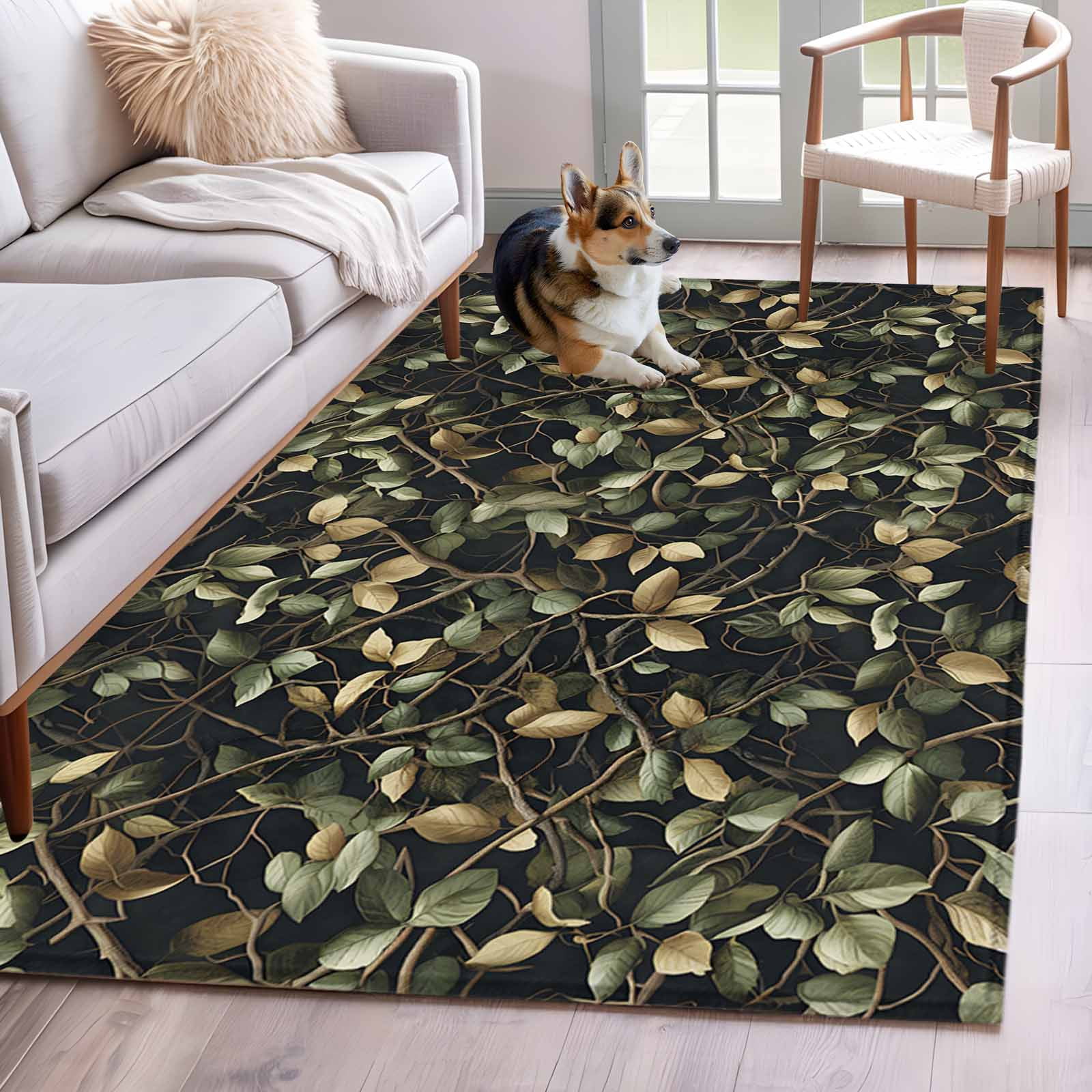 Modern 2.7x5 Rug for Office Desk Chair Area Small Bedroom, Green Plant ...