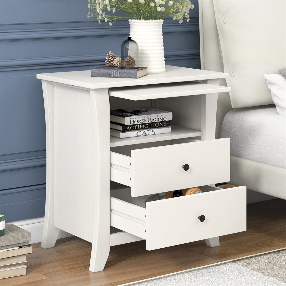 Modern 2-Drawer Nightstand Accent End Table Chest with Open Shelf and ...