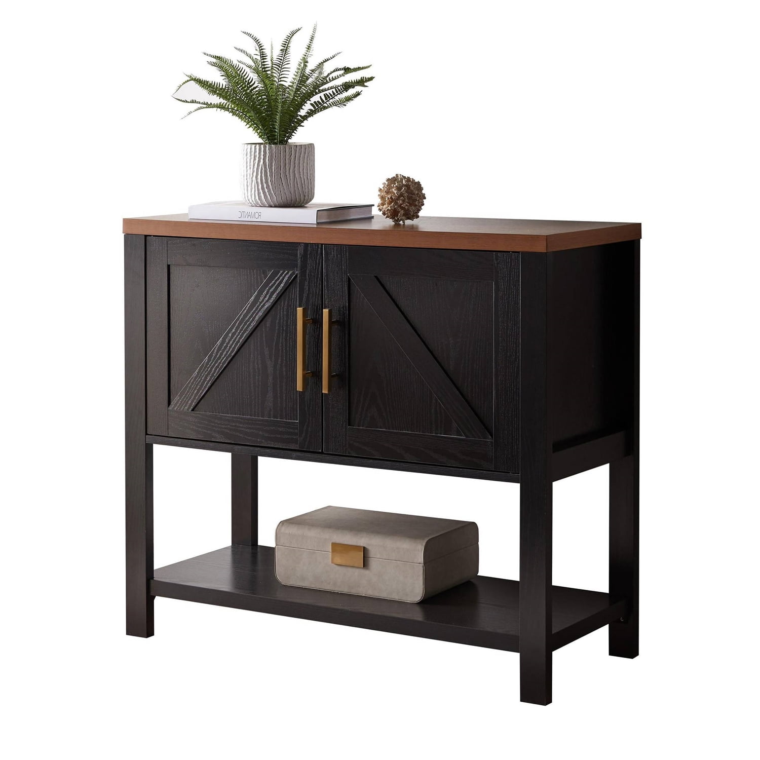 Modern 2 Drawer Wooden Storage Console Table Black/Walnut - Walmart.com