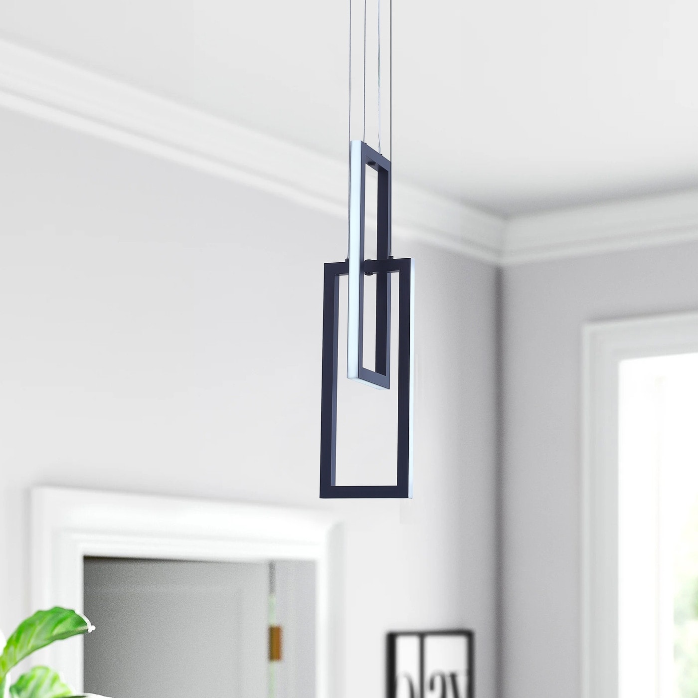 Modern 2-Light Geometric Linear Rectangle LED Pendant Black - Walmart.com