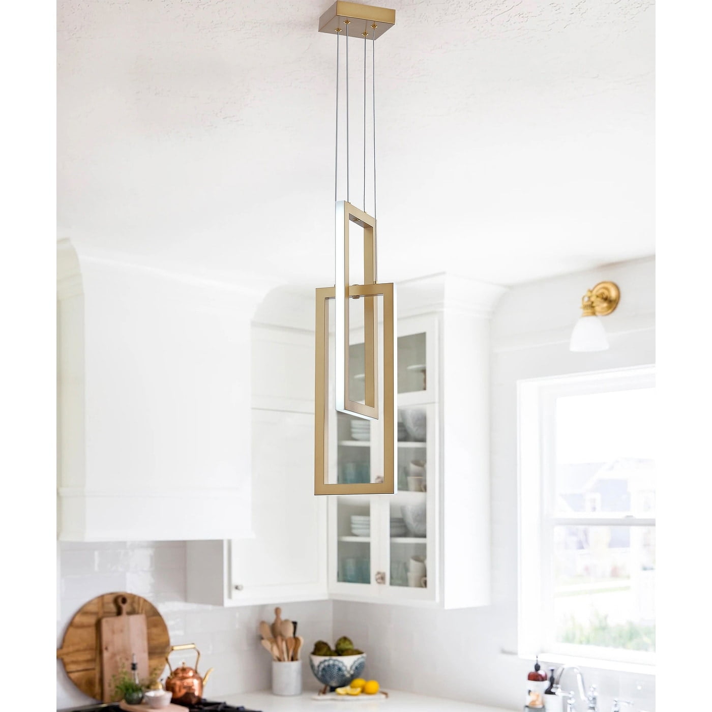 Modern 2-Light Geometric Linear Rectangle LED Pendant Gold - Walmart.com
