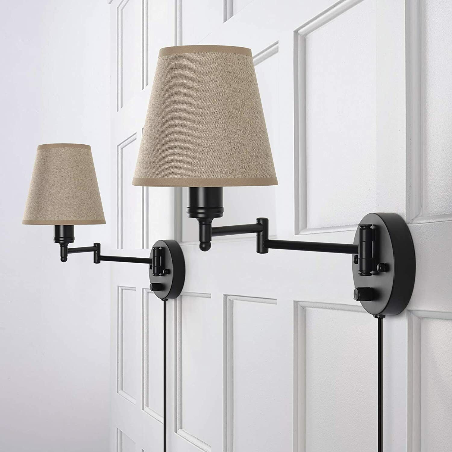 Set of 2, Indoor Mounted Swing Arm Wall Lamp with Cord, Switch, Bedroom ...
