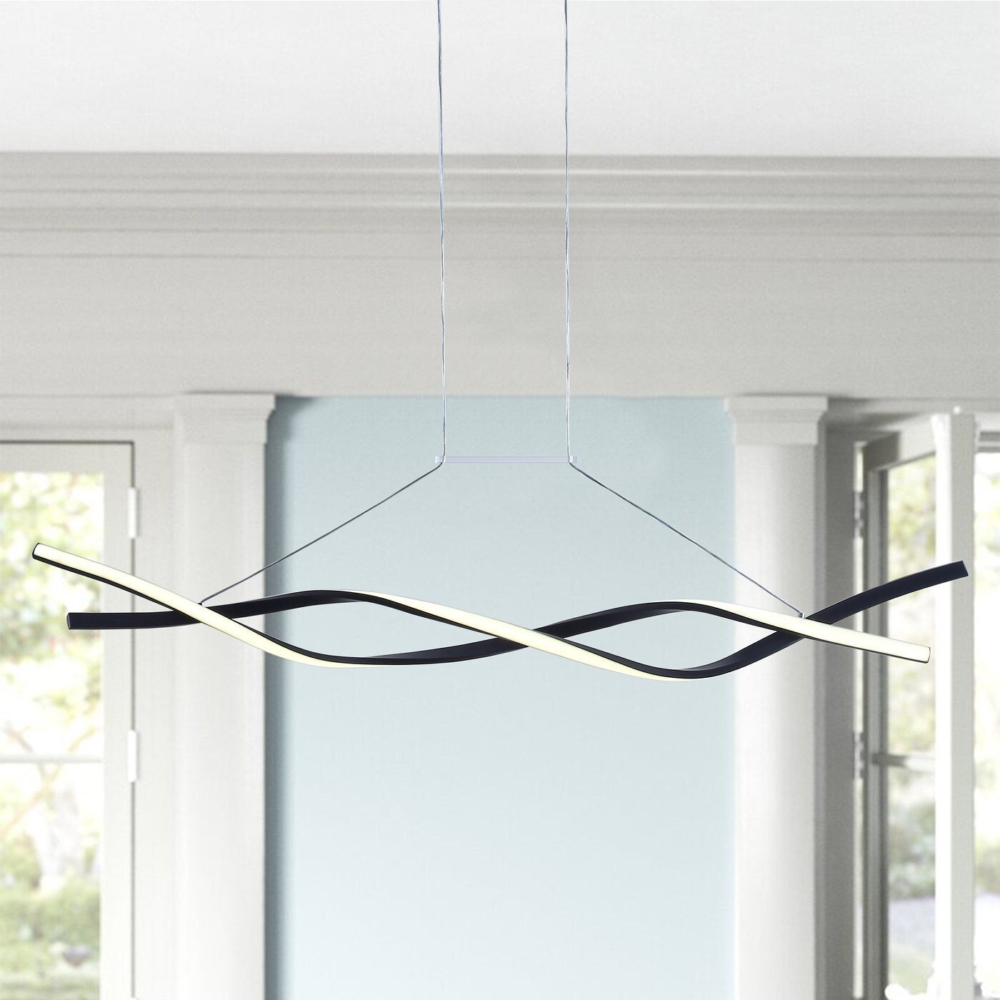Modern 2-Light Wavy Linear LED Pendant Lamp for Kitchen Island Black ...