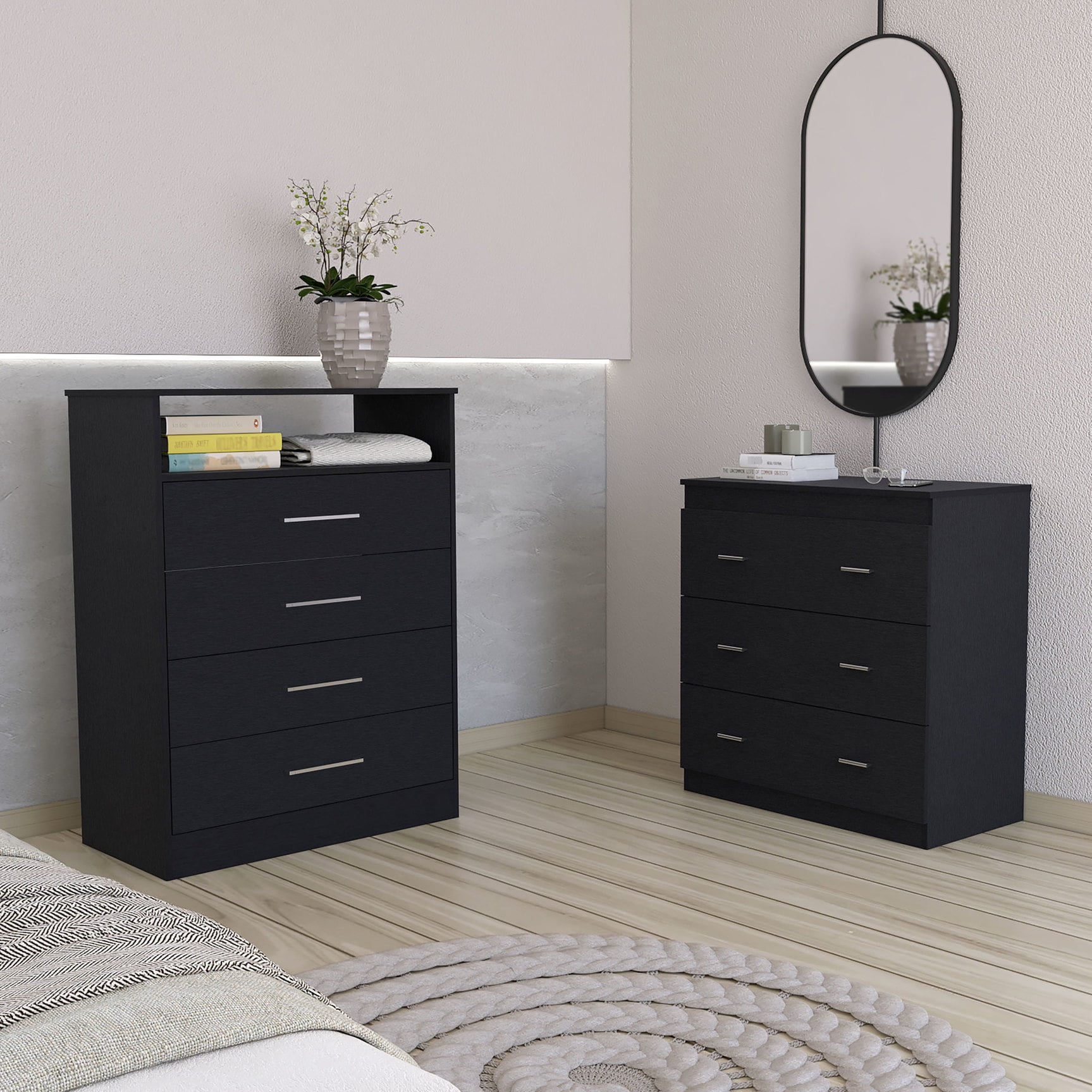 Modern 2-Piece Black Dresser Set - Secure Interlocking System - Bedroom ...