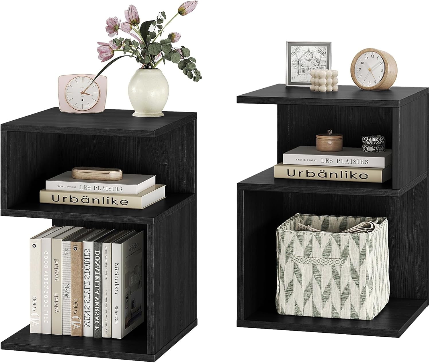 Modern 2-Piece Nightstand Set with Storage, Wood Bedside Table for ...