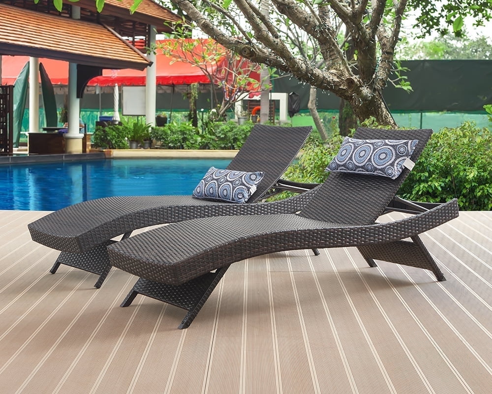 EDYO LIVING, Outdoor Chaise Lounge Set, Brown PE Wicker, 2-piece ...