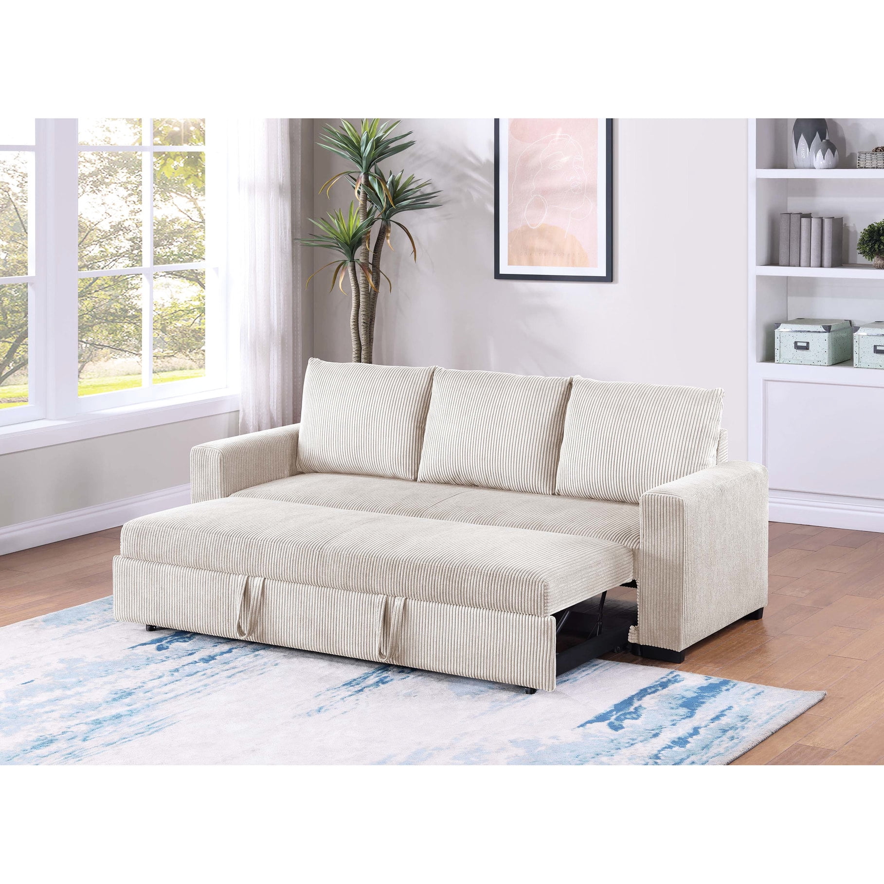 Modern 2-Seat Convertible Sofa with Ivory Corduroy - Perfect for ...