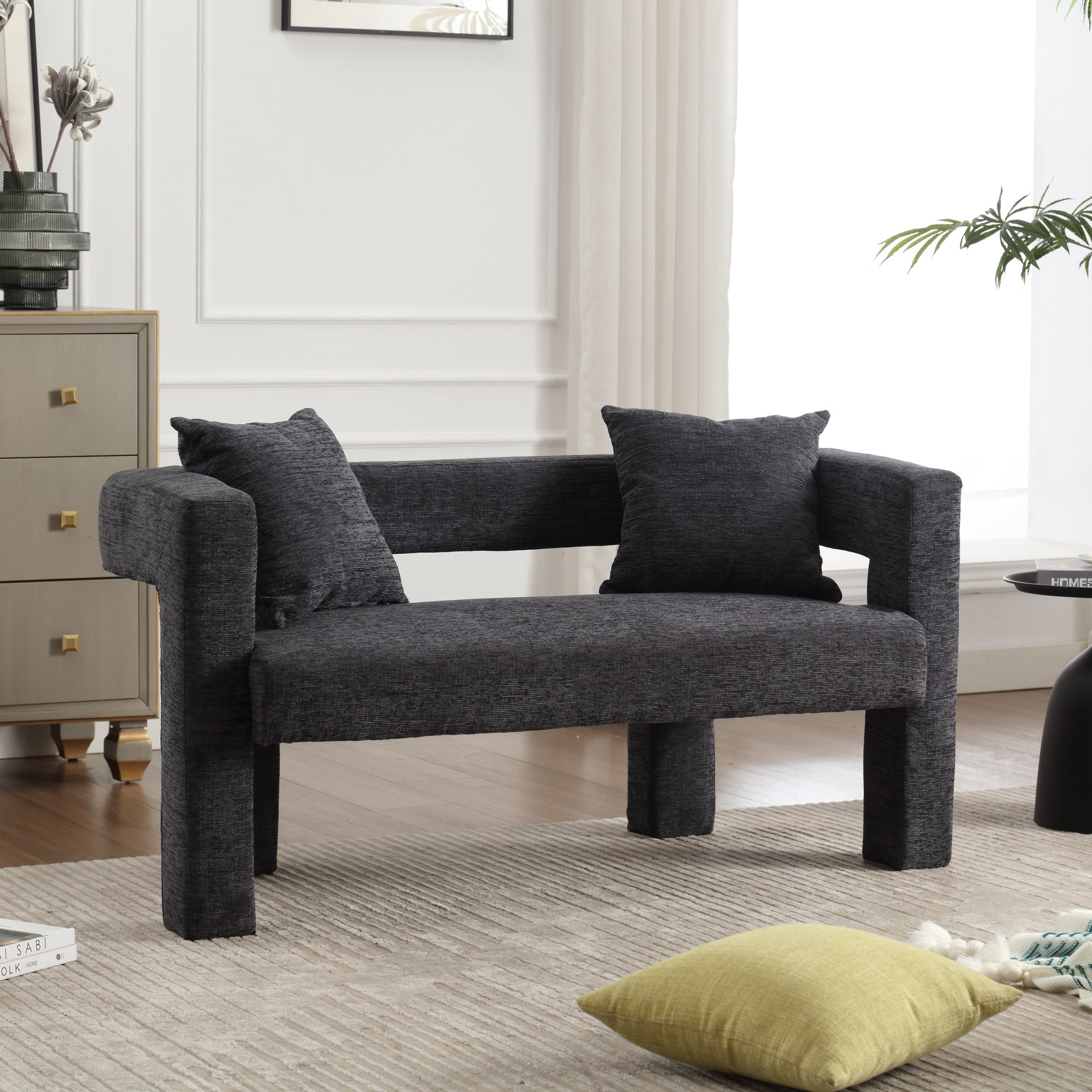 Modern 2-Seater Chenille Loveseat Sofa with Pillows, Soft Cushions ...