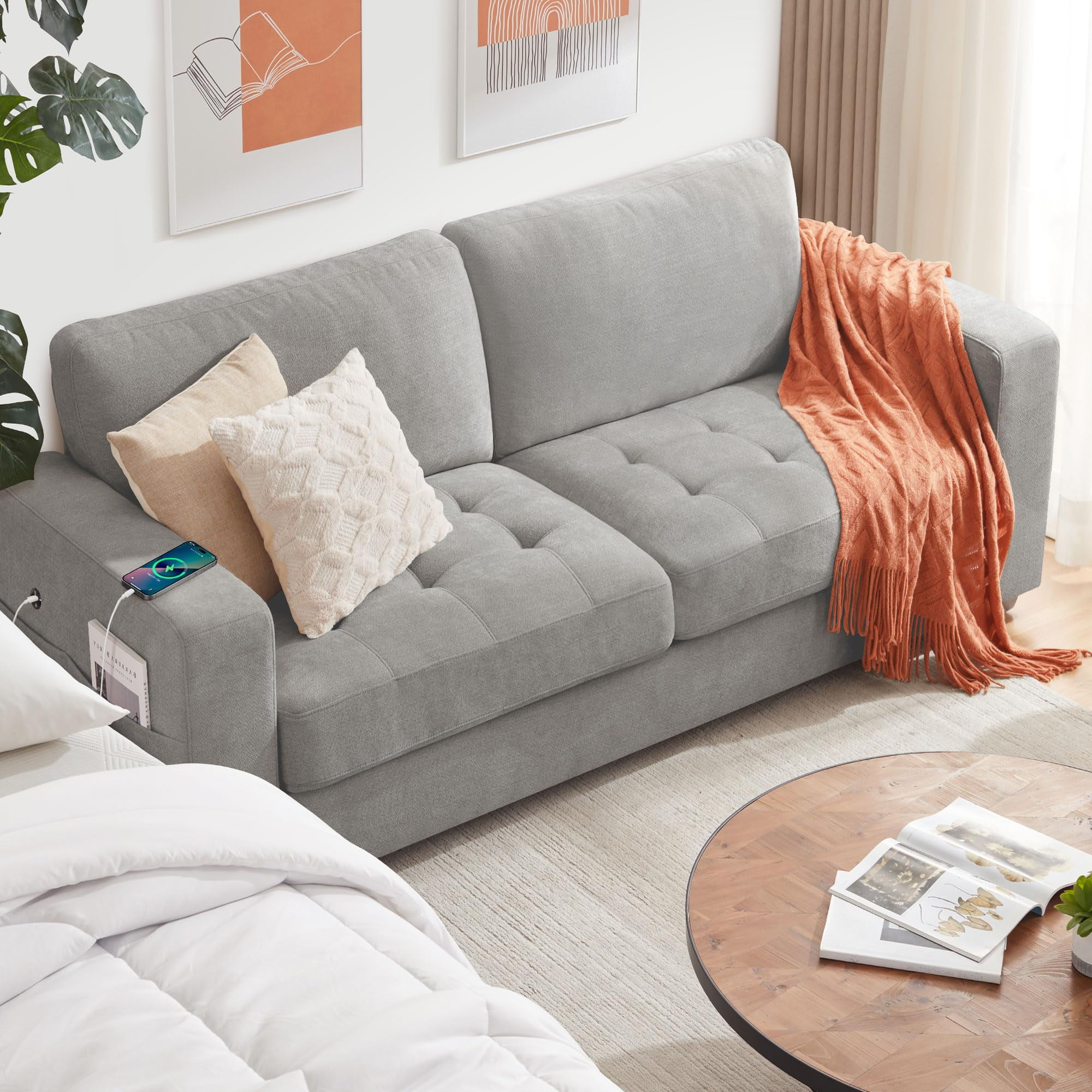 Modern 2-Seater Chenille Sofa for Living Room, Extra Wide Deep Seat ...