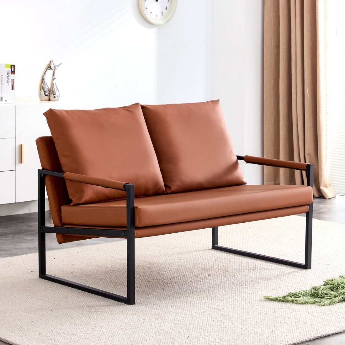 Modern 2-Seater PU Leather Accent Arm Chair, Mid Century Modern ...