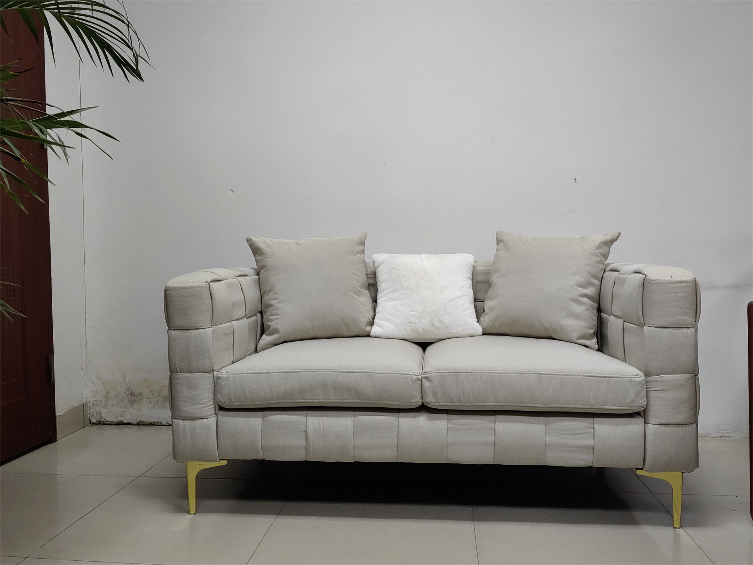 Modern 2 Seats Weave Sofa,Snowflake Velvet Fabric Loveseat Sofa,New ...