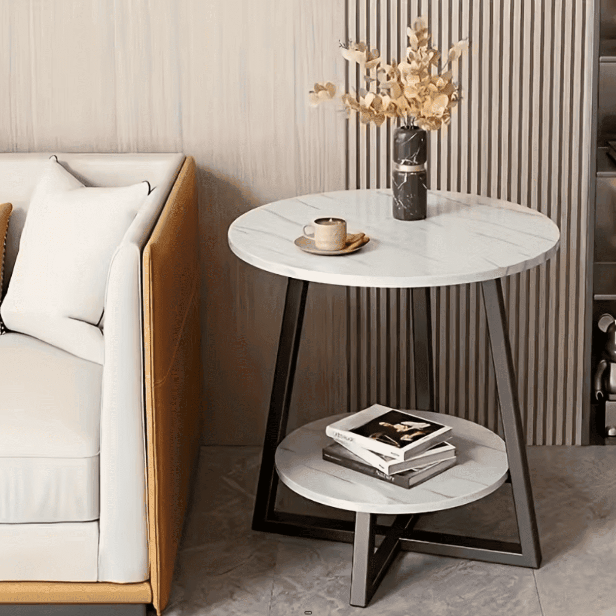 Modern 2-Tier Metal Coffee Table with Storage Shelves Compact Round ...