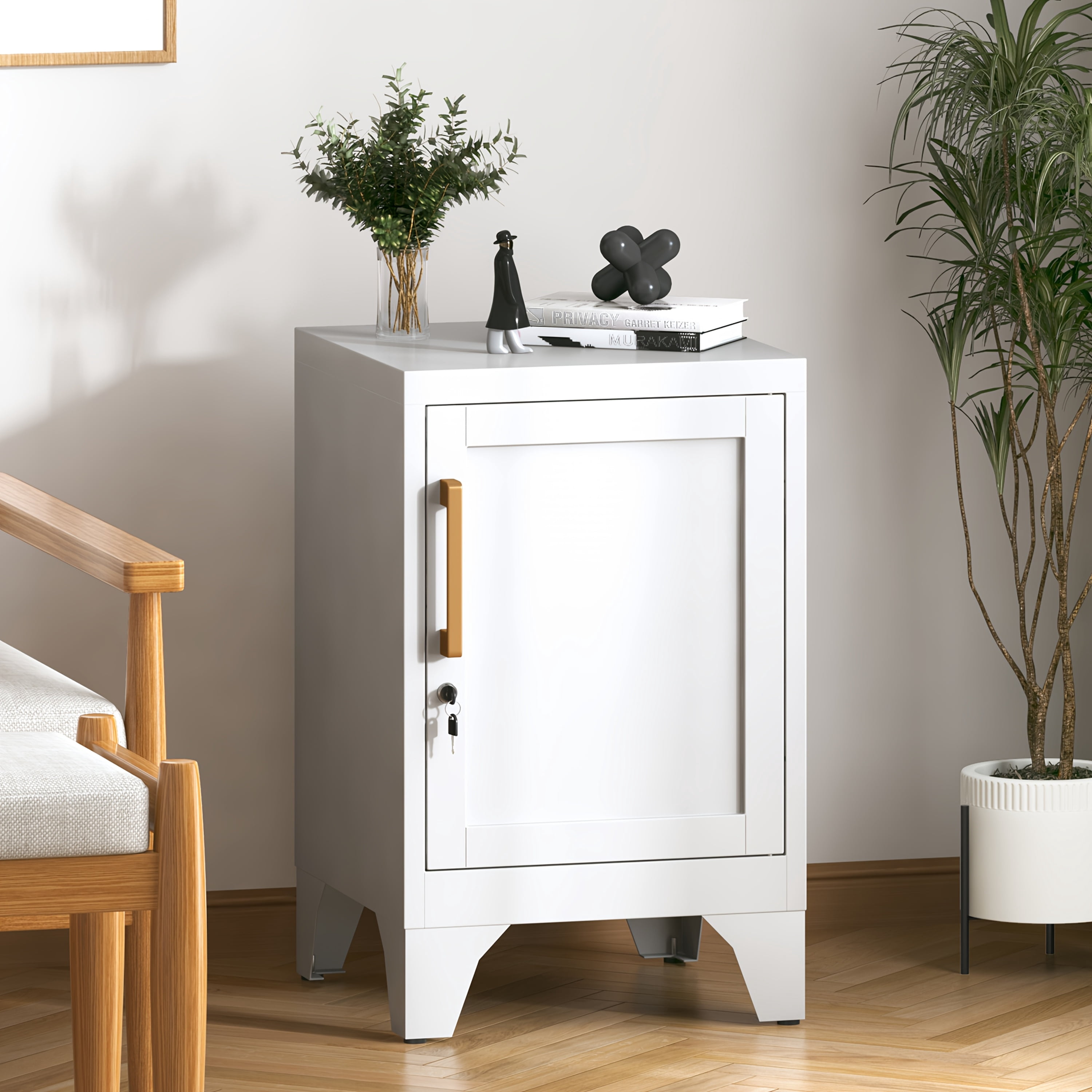 Modern 2-Tier Metal Locker Style Nightstand with Adjustable Shelf ...