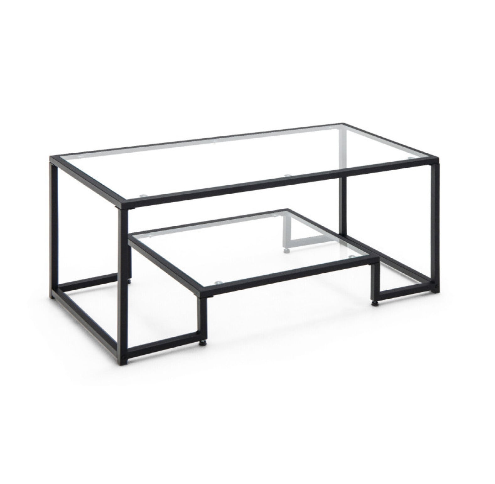 Modern 2-Tier Rectangular Coffee Table with Glass Table Top Black - Walmart.com