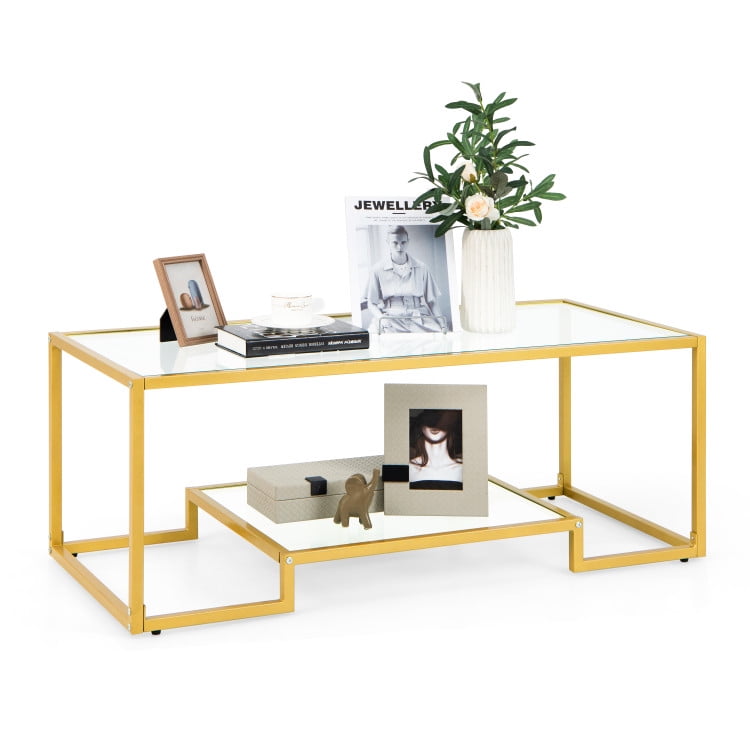 Modern 2-Tier Rectangular Coffee Table with Glass Table Top - Walmart.com