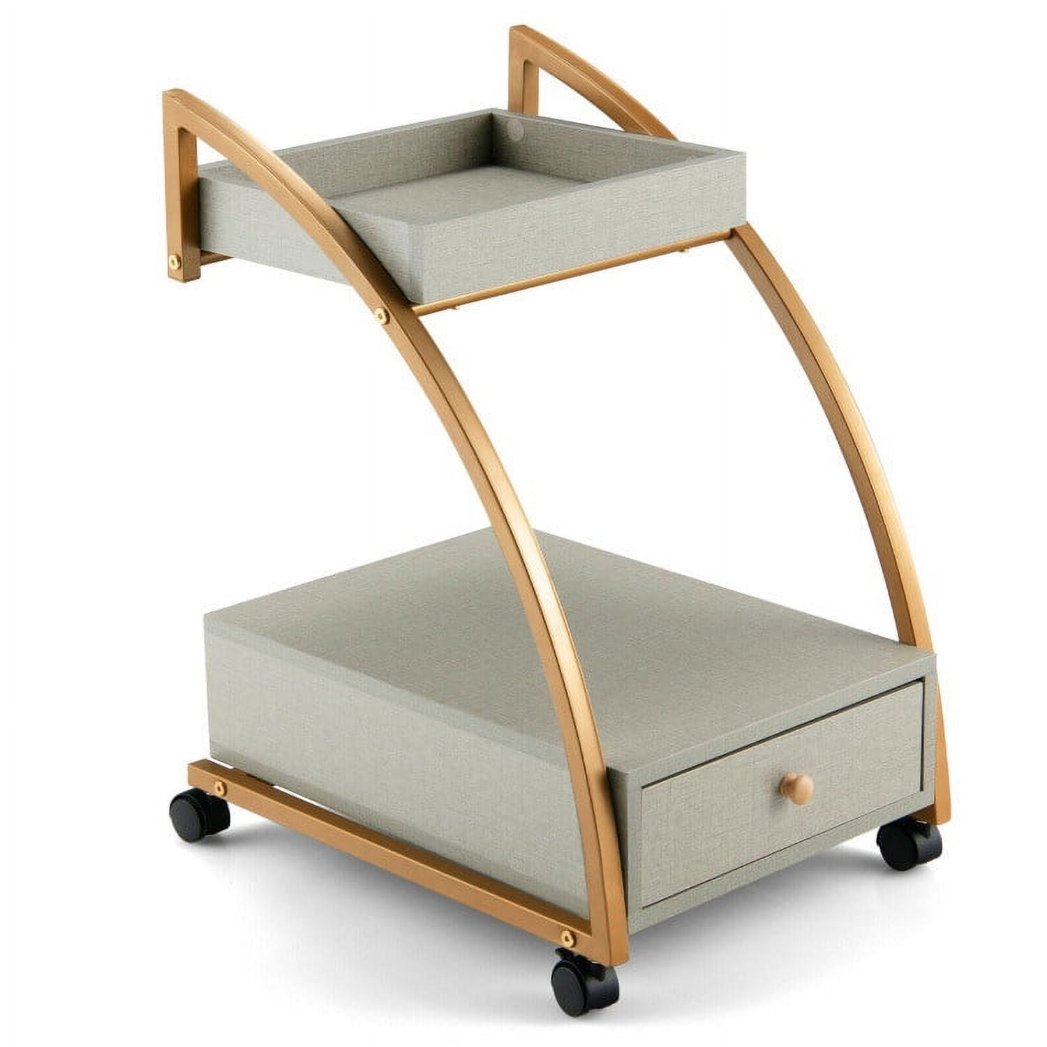 Modern 2-Tier Rolling End Table with Tray Top and Pull-Out Drawer ...