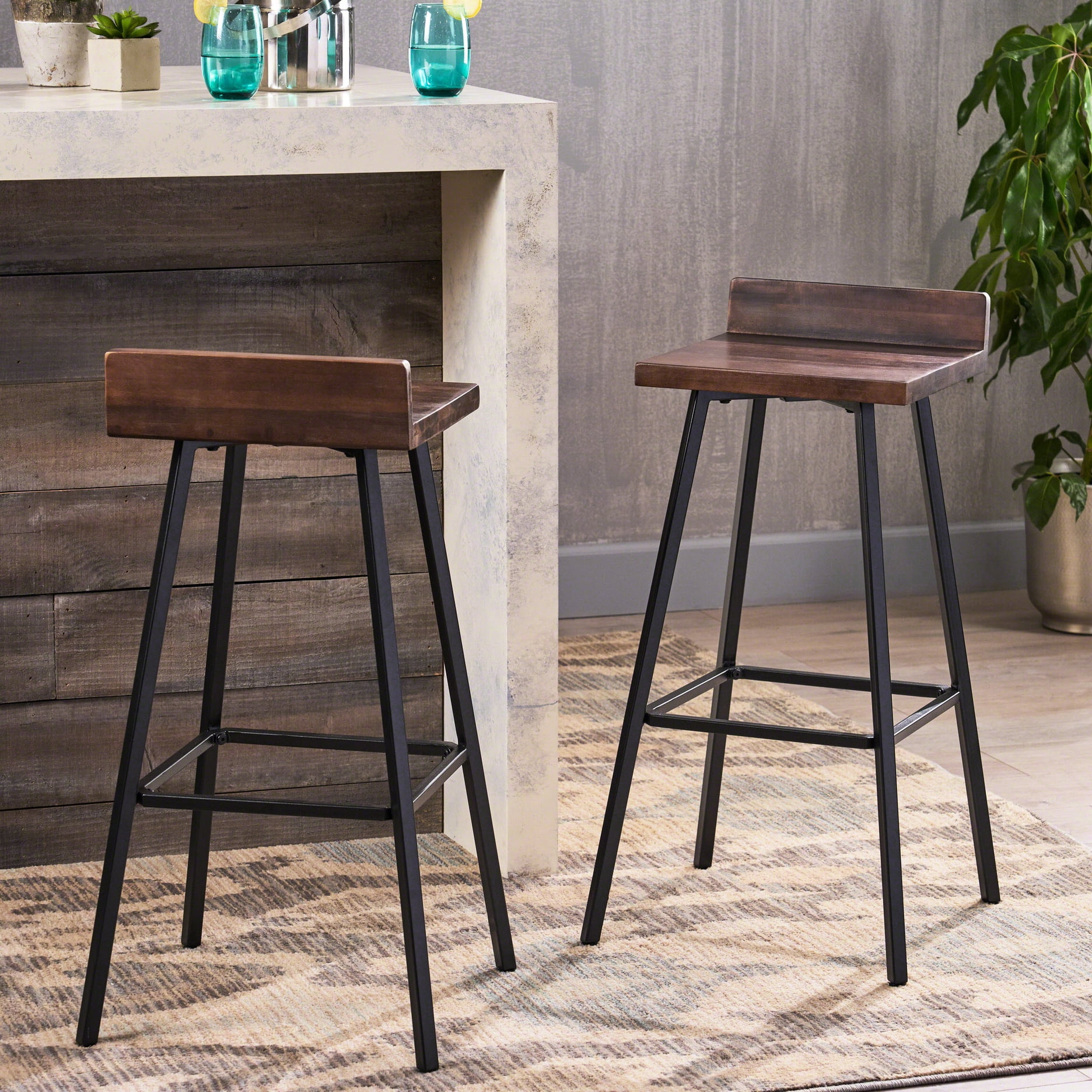 Modern 2 Wood Bar Stools - Construction, Elegant Leg Finish Pair Easy ...