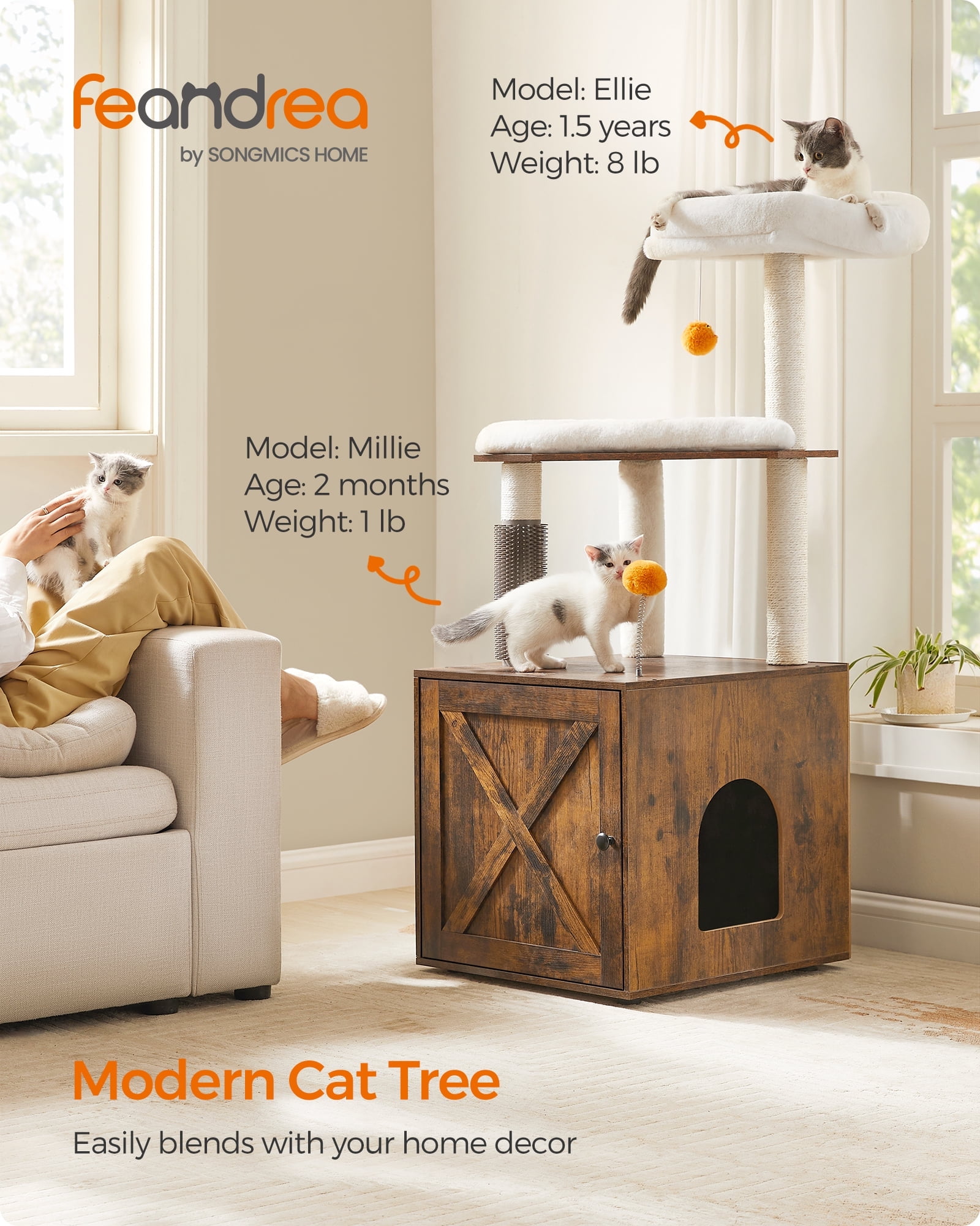 Modern 2-in-1 Cat Tree with Litter Box Enclosure - 52.8-Inch Cat Tower ...