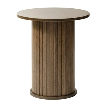 Free Shipping! Round Solid Wood End Table Brown Pedestal Side Table ...