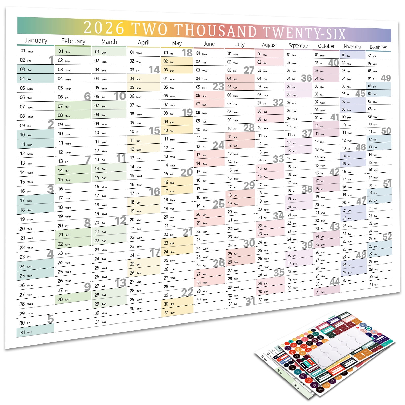 Modern 2026 Wall Planner With Tear-Resistant Paper Perfect For English ...